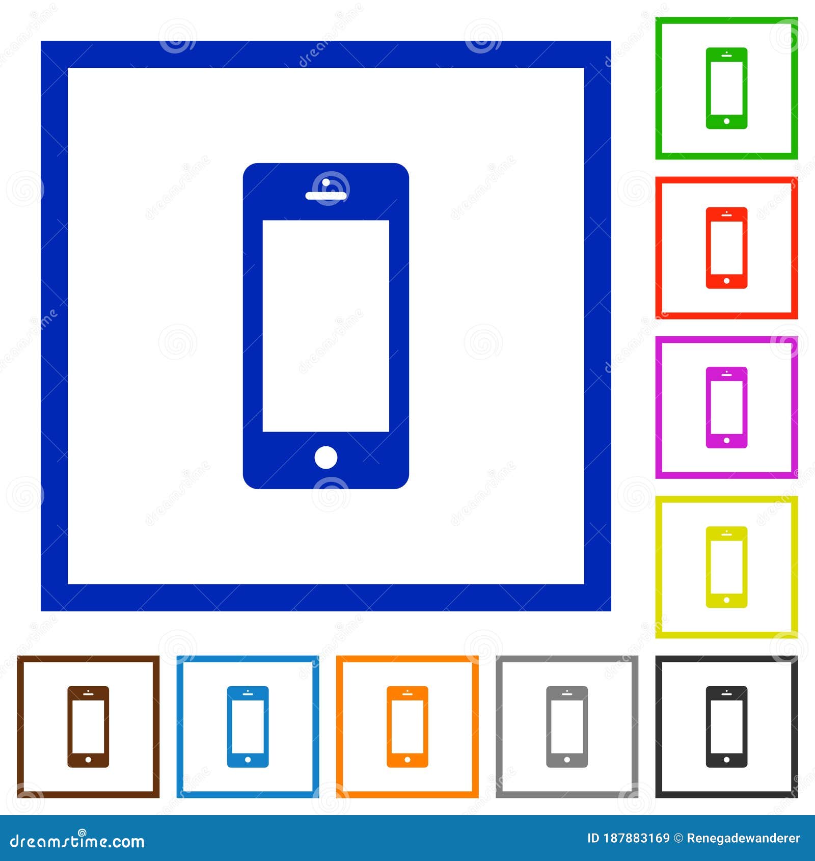 Cellphone Flat Framed Icons Stock Vector - Illustration of handphone ...