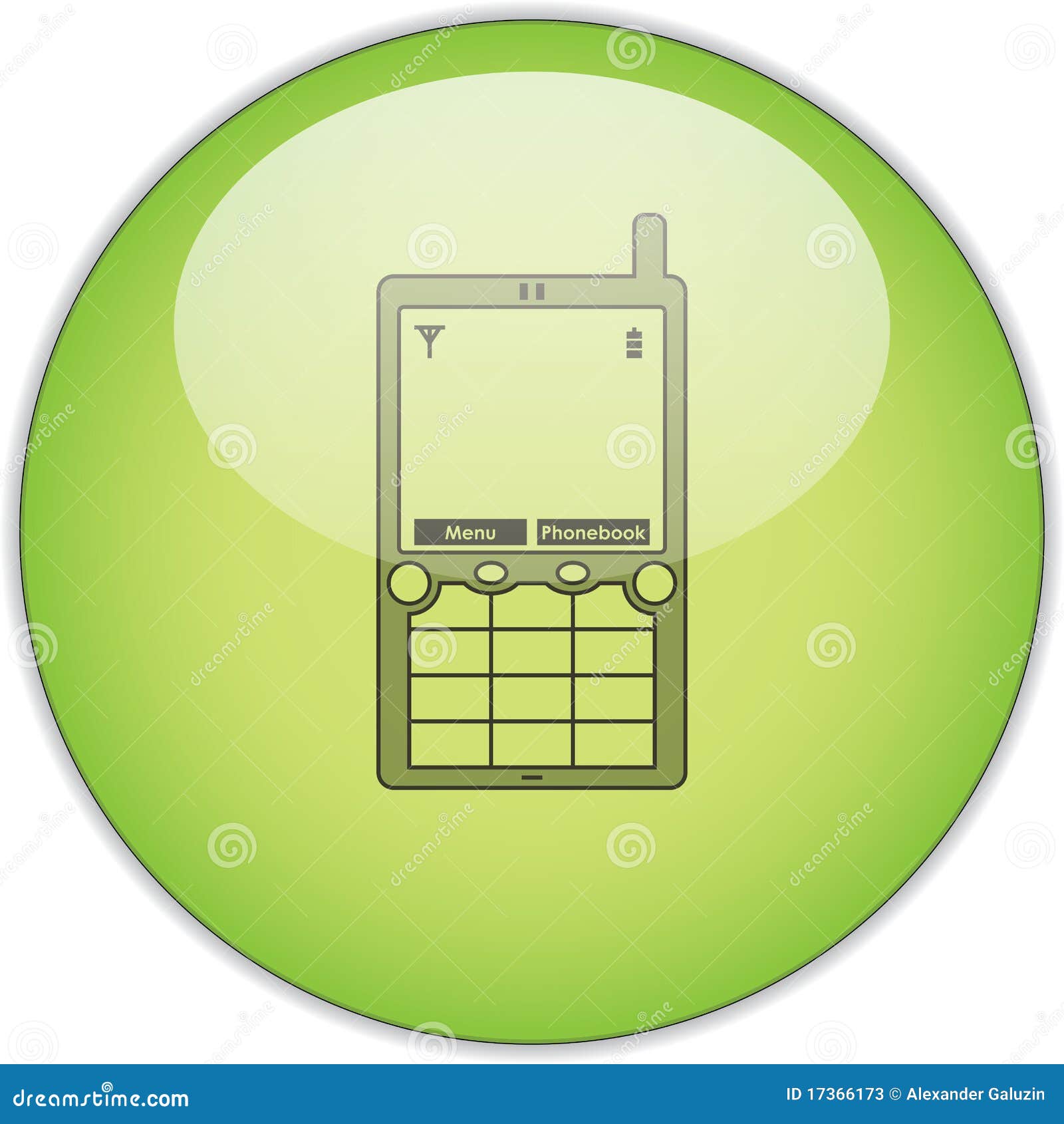 Cellphone on green button stock illustration. Illustration of large ...