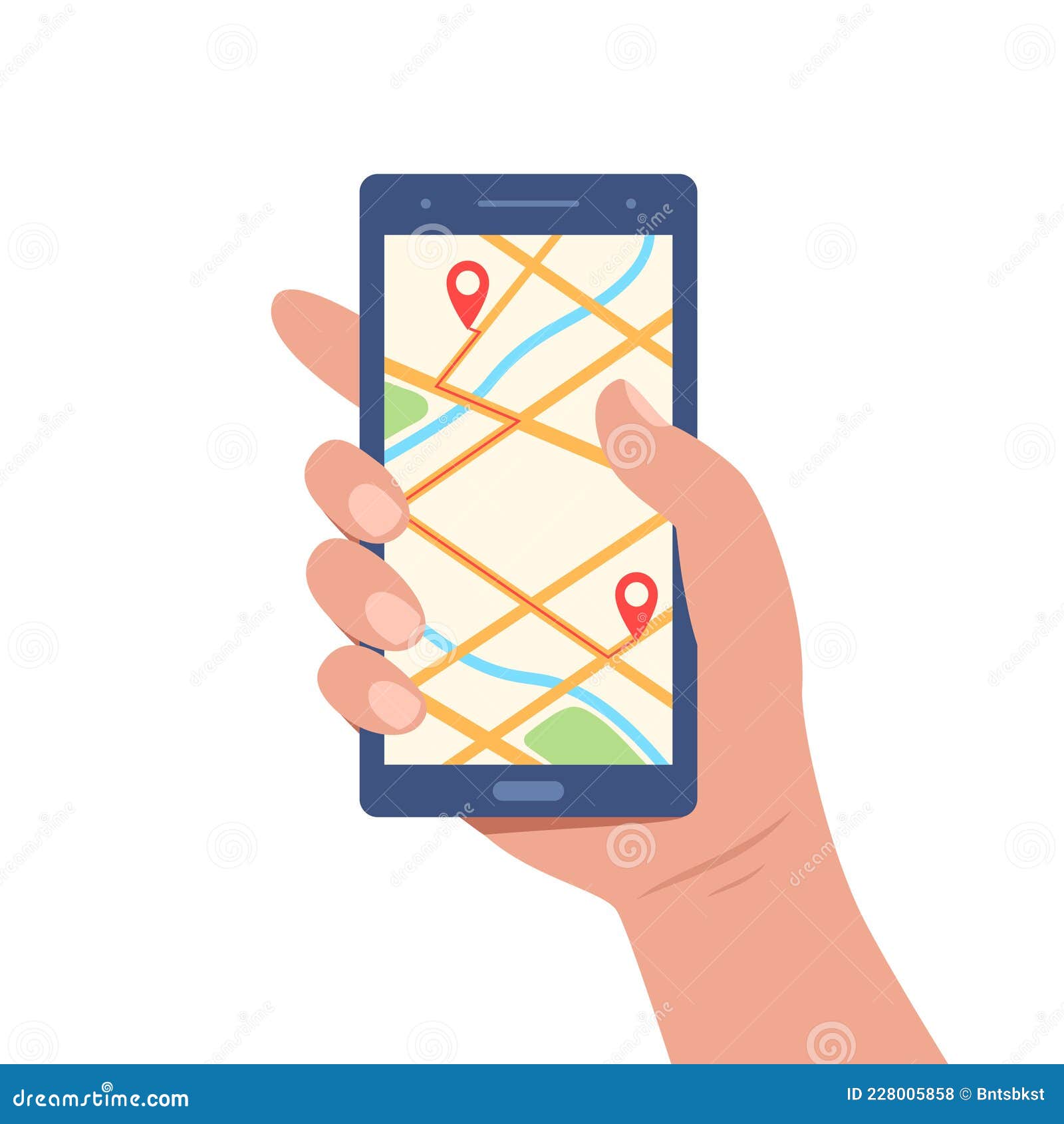 Cellphone with Map on Screen in Human Hand. City Map Navigation App ...