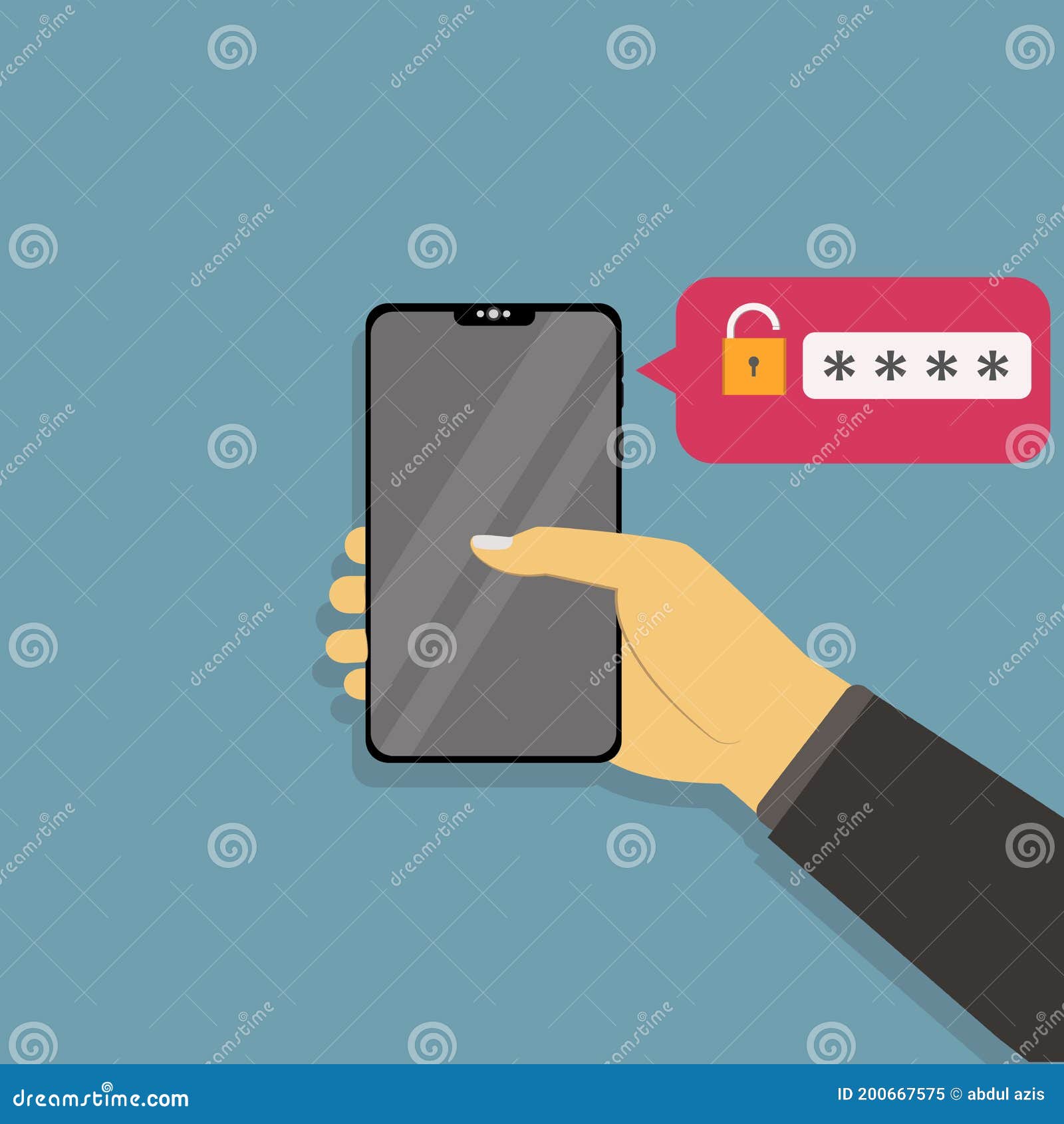 Cellphone Smart Phone with Unlocked Password Bubble Notification Flat ...