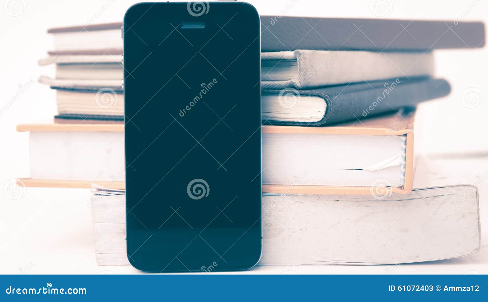Cellphone with Stack of Book Vintage Style Stock Image - Image of ...