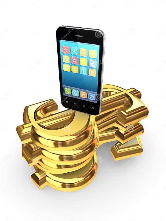 Cellphone on Stack of Dollar Signs. Stock Illustration - Illustration ...
