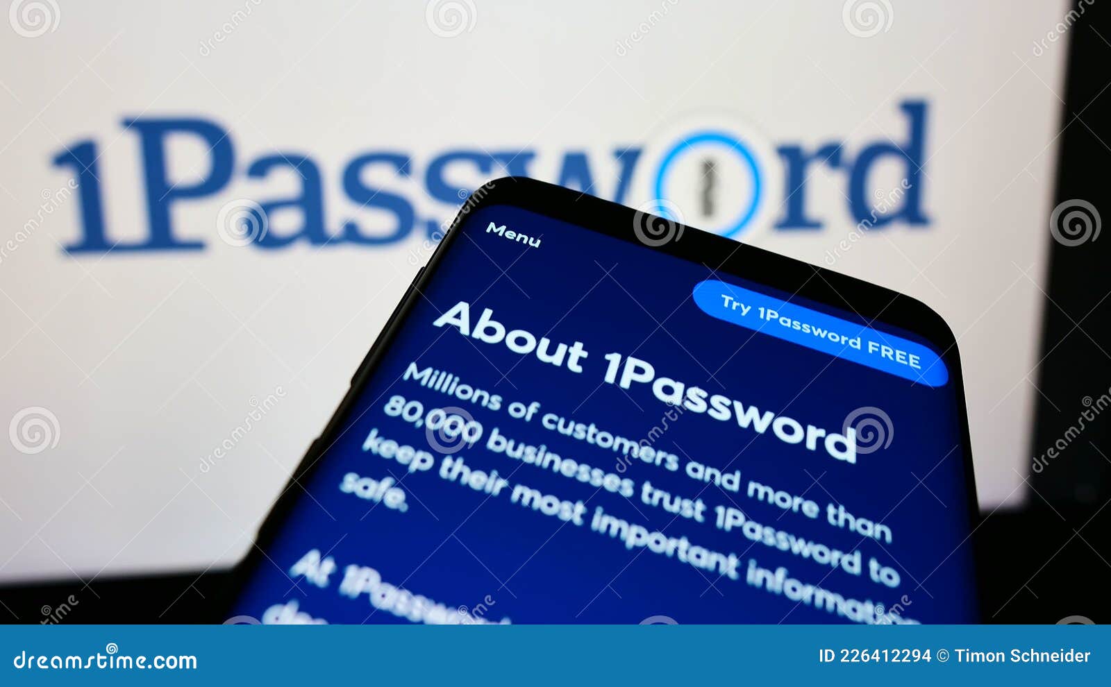 Cellphone with Webpage of Password Manager Company AgileBits Inc ...