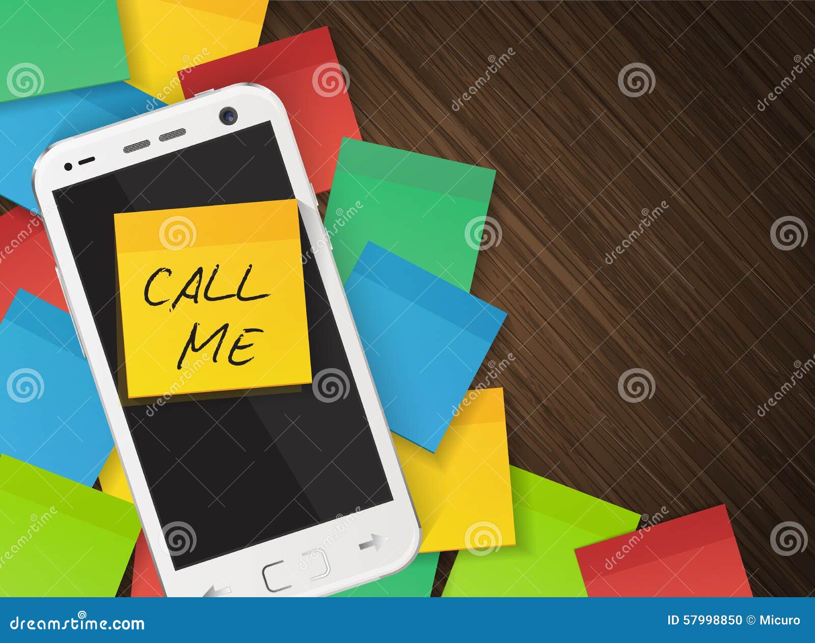 Cellphone and Yellow Reminder Sticker with Text Call Me Stock Vector ...