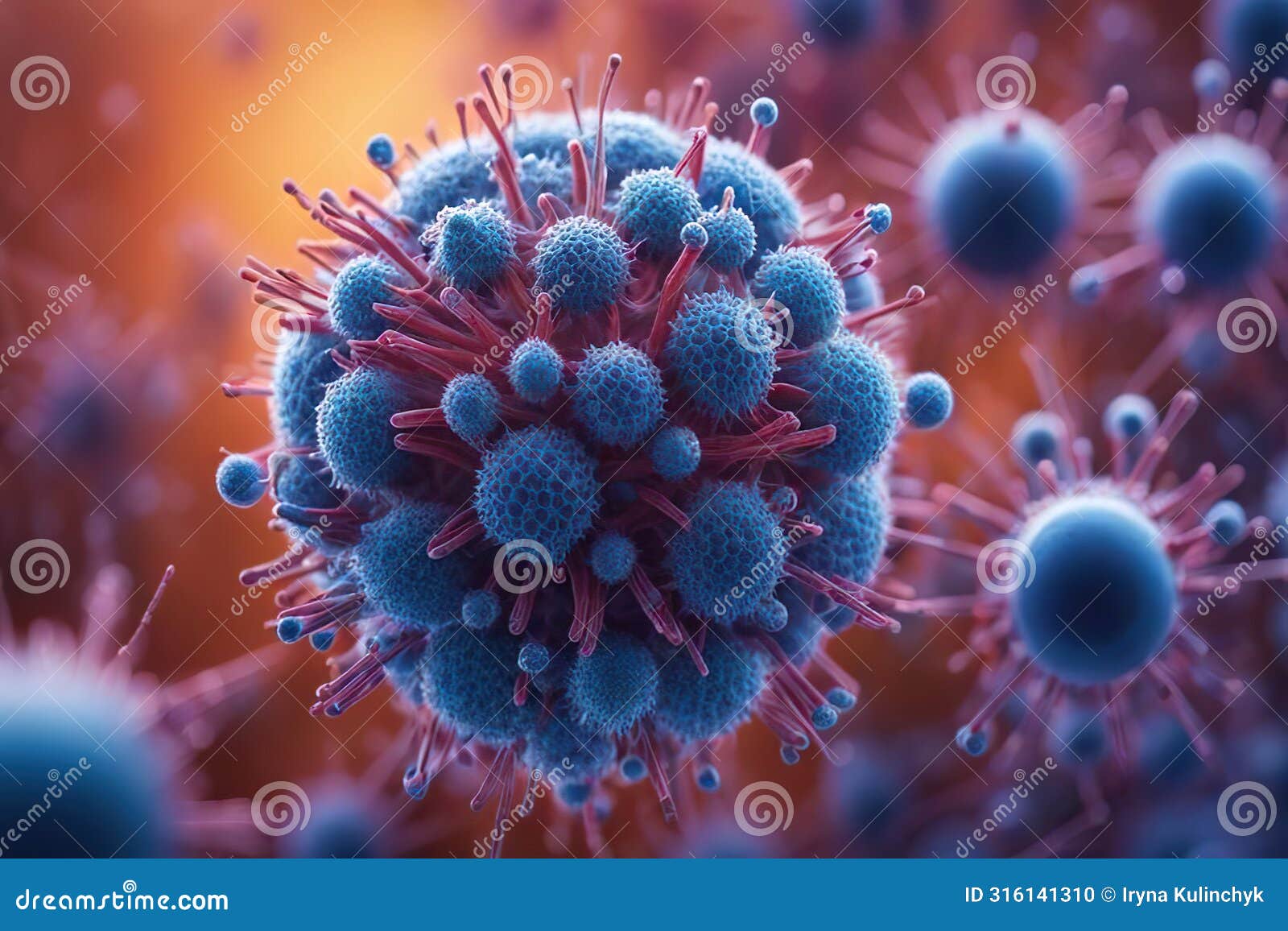 Cells Of A Dangerous Virus Under A Microscope 3d Micro World Stock Illustration Illustration