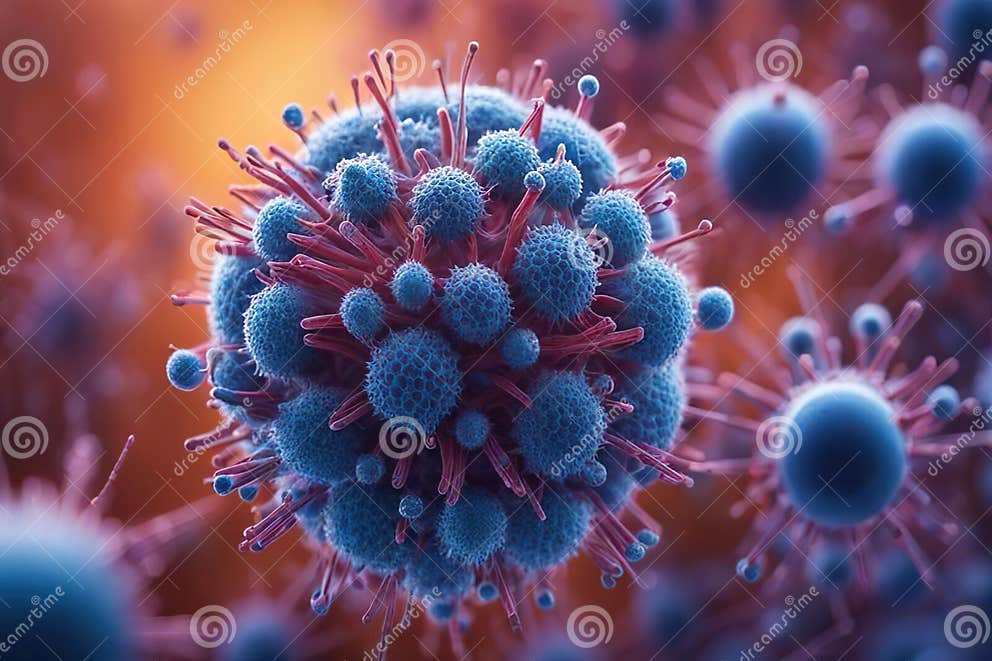 Cells of a Dangerous Virus Under a Microscope, 3D. Micro World Stock ...