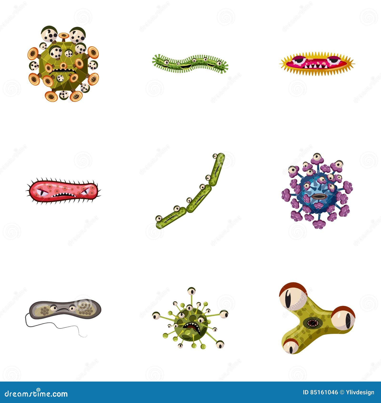 Cells Icons Set, Cartoon Style Stock Vector - Illustration of bacteria ...