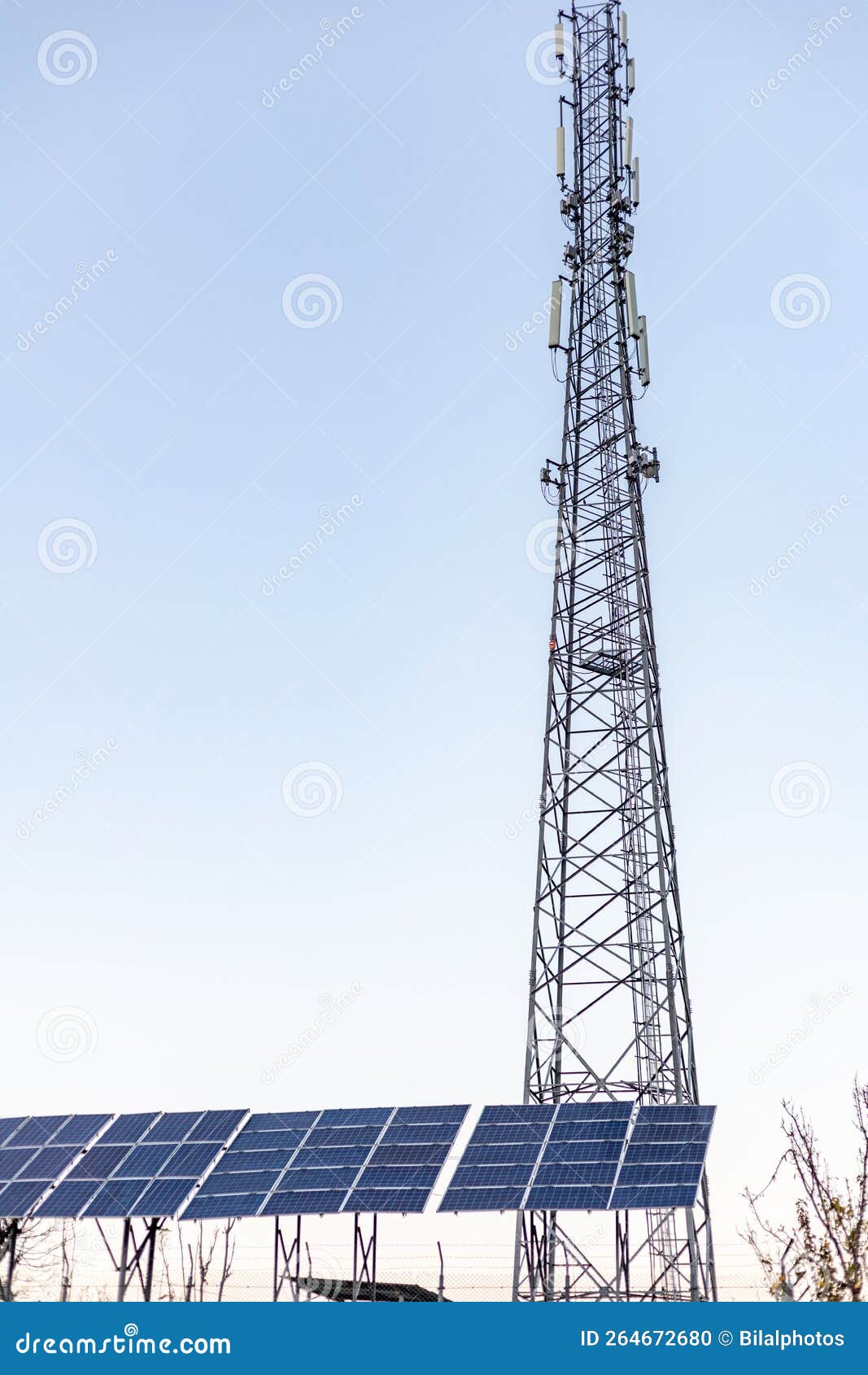 A Cellular Phone Signal Tower Transmitter Powered by Solar Panels Stock ...