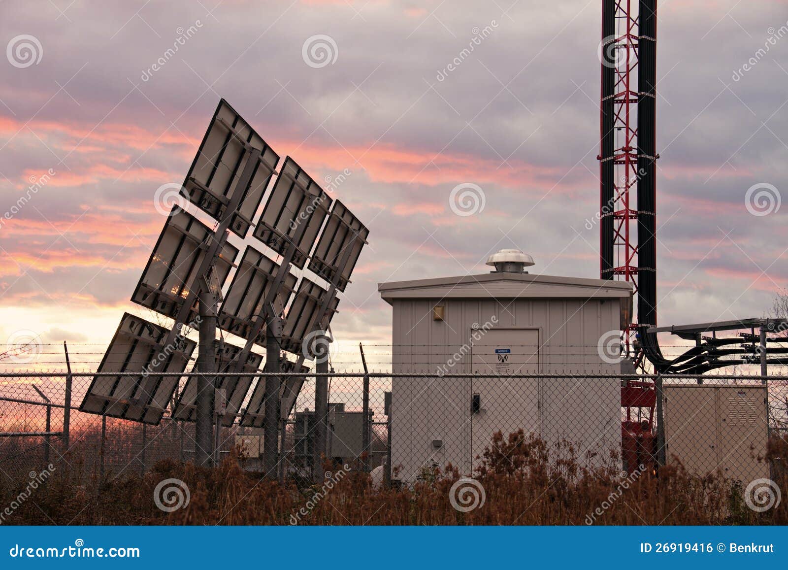 Cellular Site and Solar Panels Stock Photo - Image of shelter ...