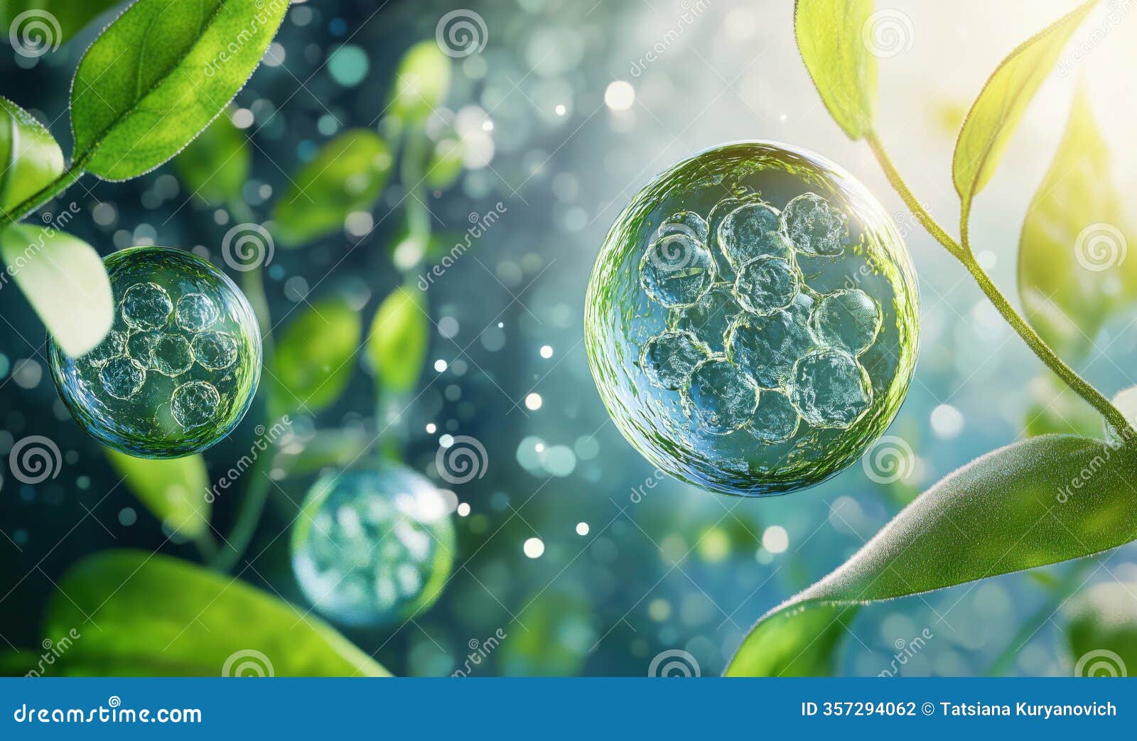 Cellular Structures in Nature, Vibrant Green Leaves, Bubbles with Cells ...