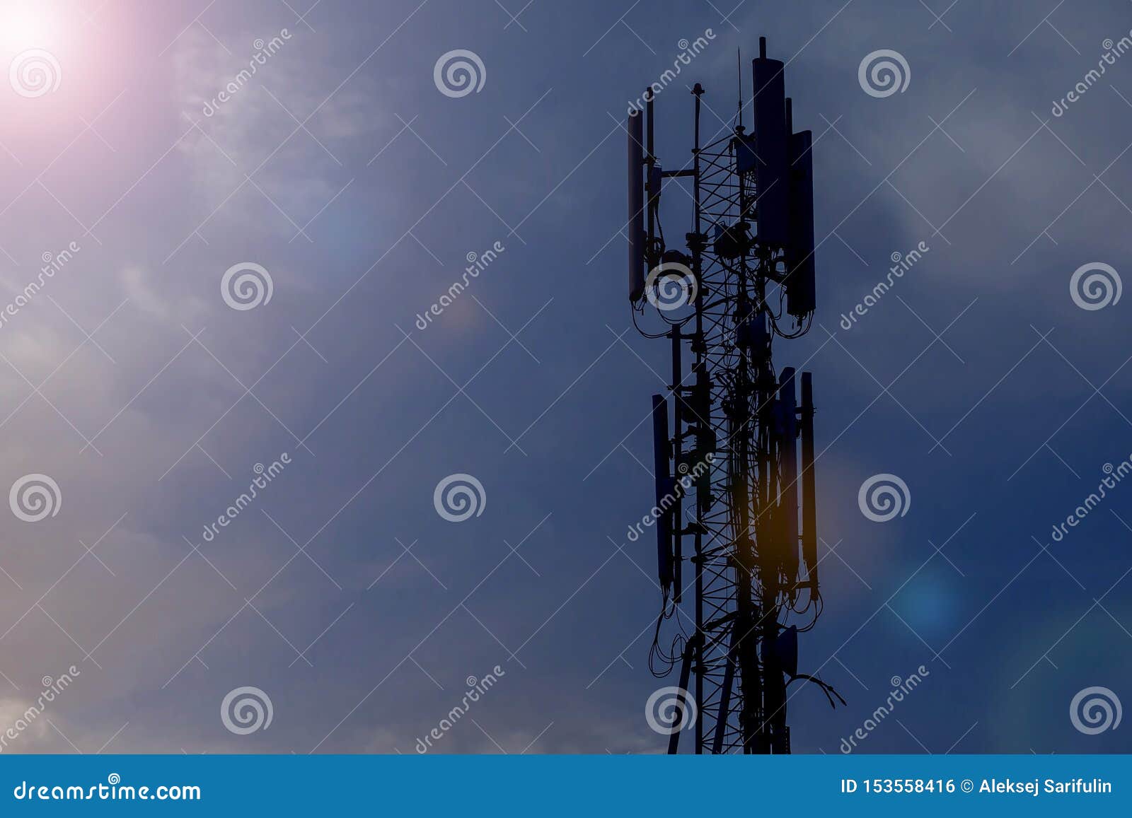 Cellular Telecom Pole High Tower 3G 4G 5G , With Blue Sky Background ...