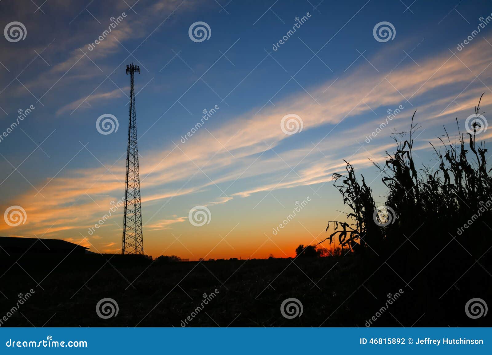 Cellular Tower Silhouette at Sunset Stock Photo - Image of steel, base ...