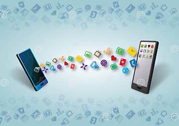 Cellulars Smartphones Data and Content Transfer Stock Illustration ...