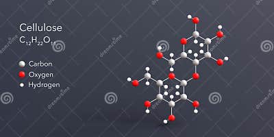 Cellulose Molecule 3d Rendering, Flat Molecular Structure with Chemical ...