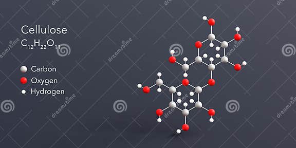Cellulose Molecule 3d Rendering, Flat Molecular Structure with Chemical ...
