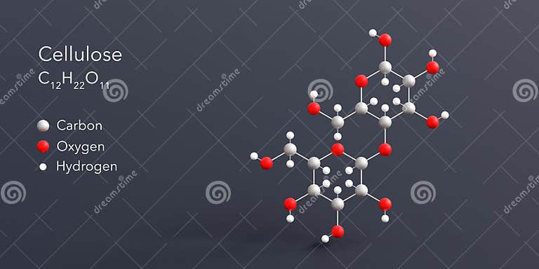 Cellulose Molecule 3d Rendering, Flat Molecular Structure with Chemical ...