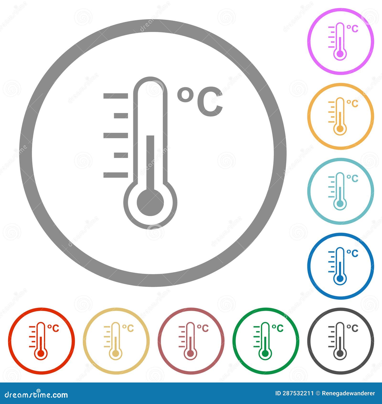 Celsius Thermometer Medium Temperature Flat Icons with Outlines Stock ...