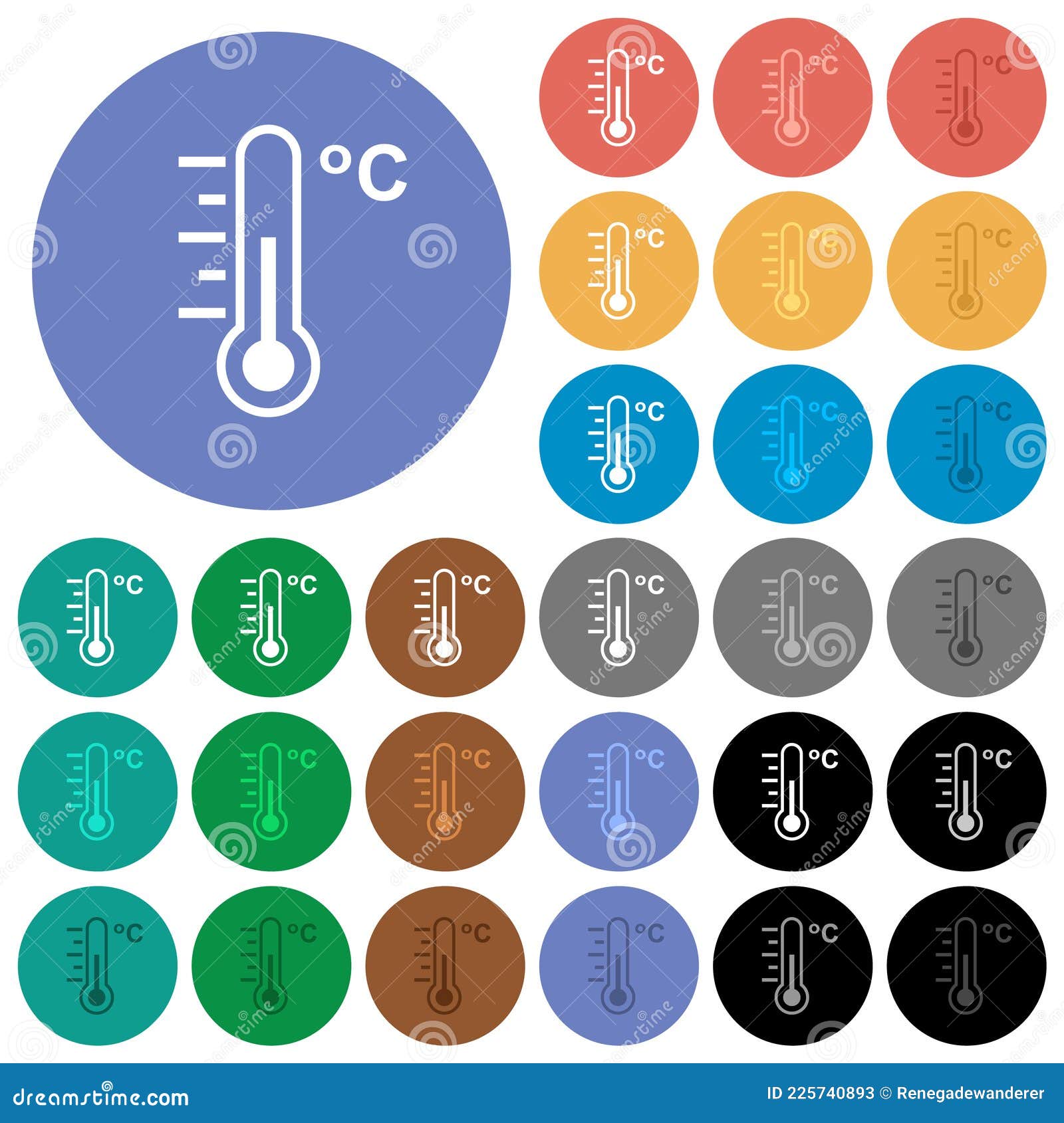 Celsius Thermometer Medium Temperature Round Flat Multi Colored Icons Stock Vector ...