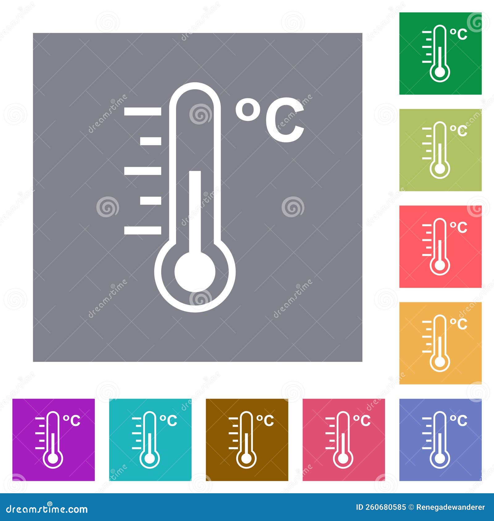 Celsius Thermometer Medium Temperature Square Flat Icons Stock Vector - Illustration of square ...