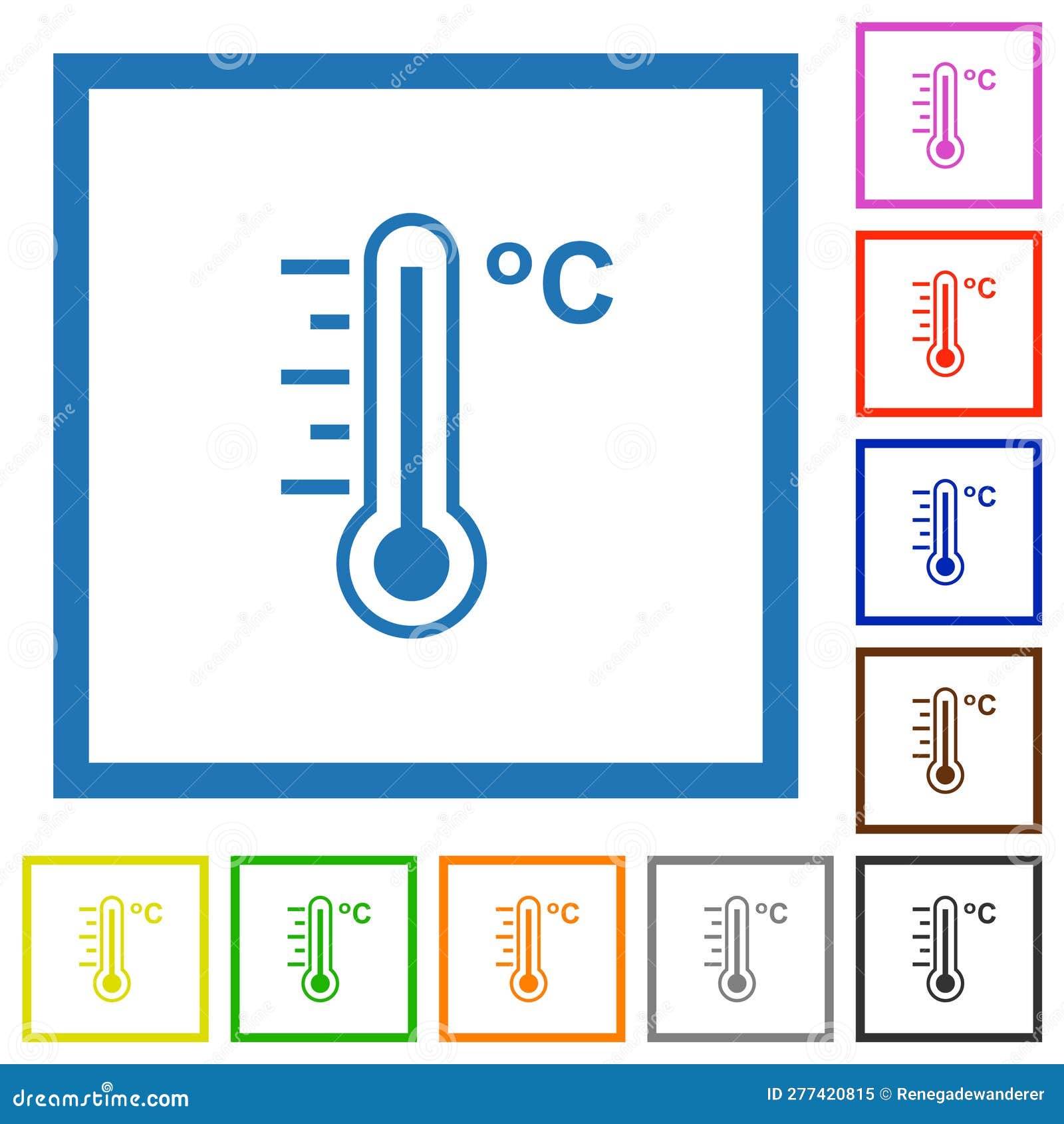 Celsius Thermometer Warm Temperature Flat Framed Icons Stock Vector ...