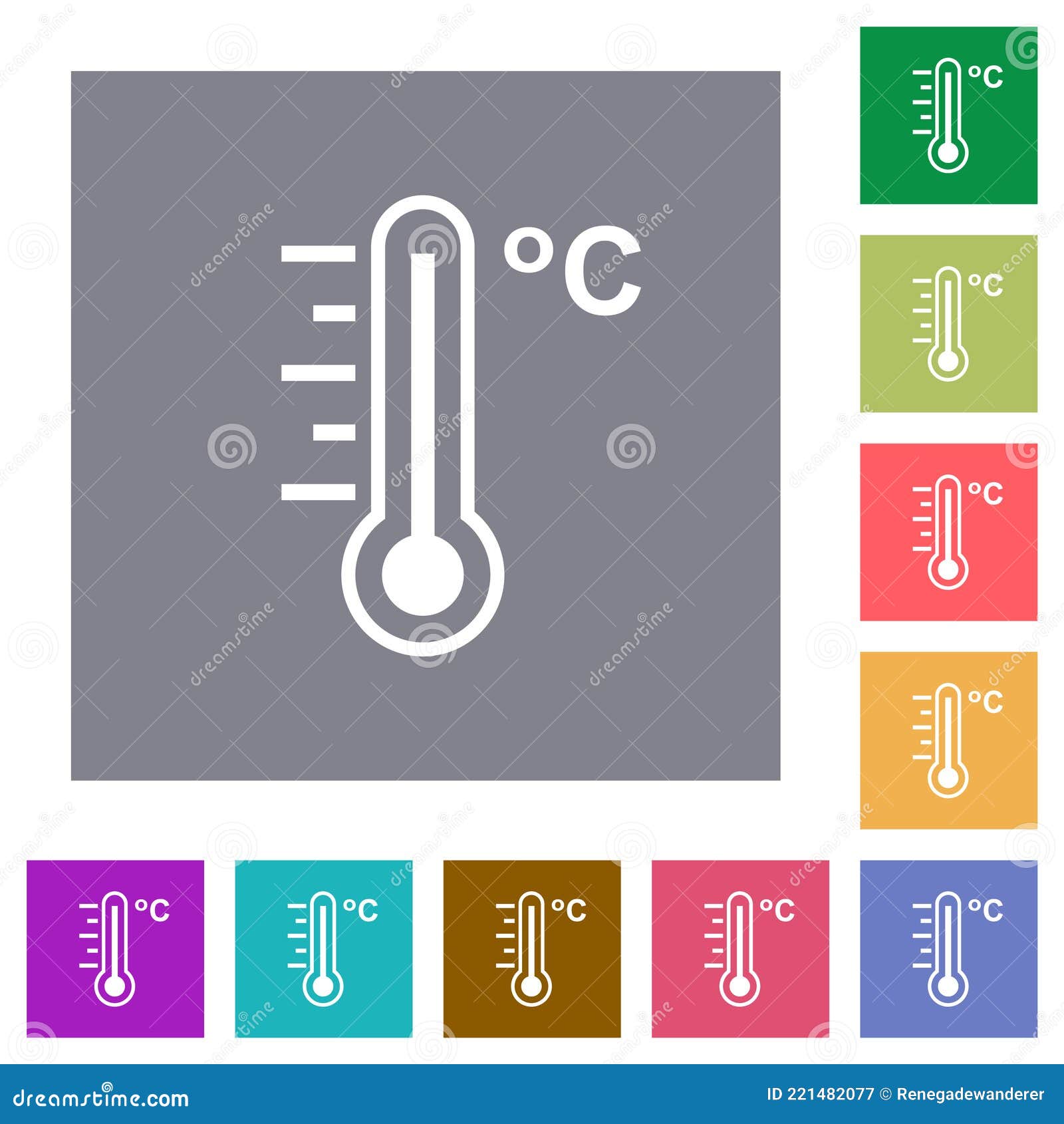 Celsius Thermometer Warm Temperature Square Flat Icons Stock Vector ...