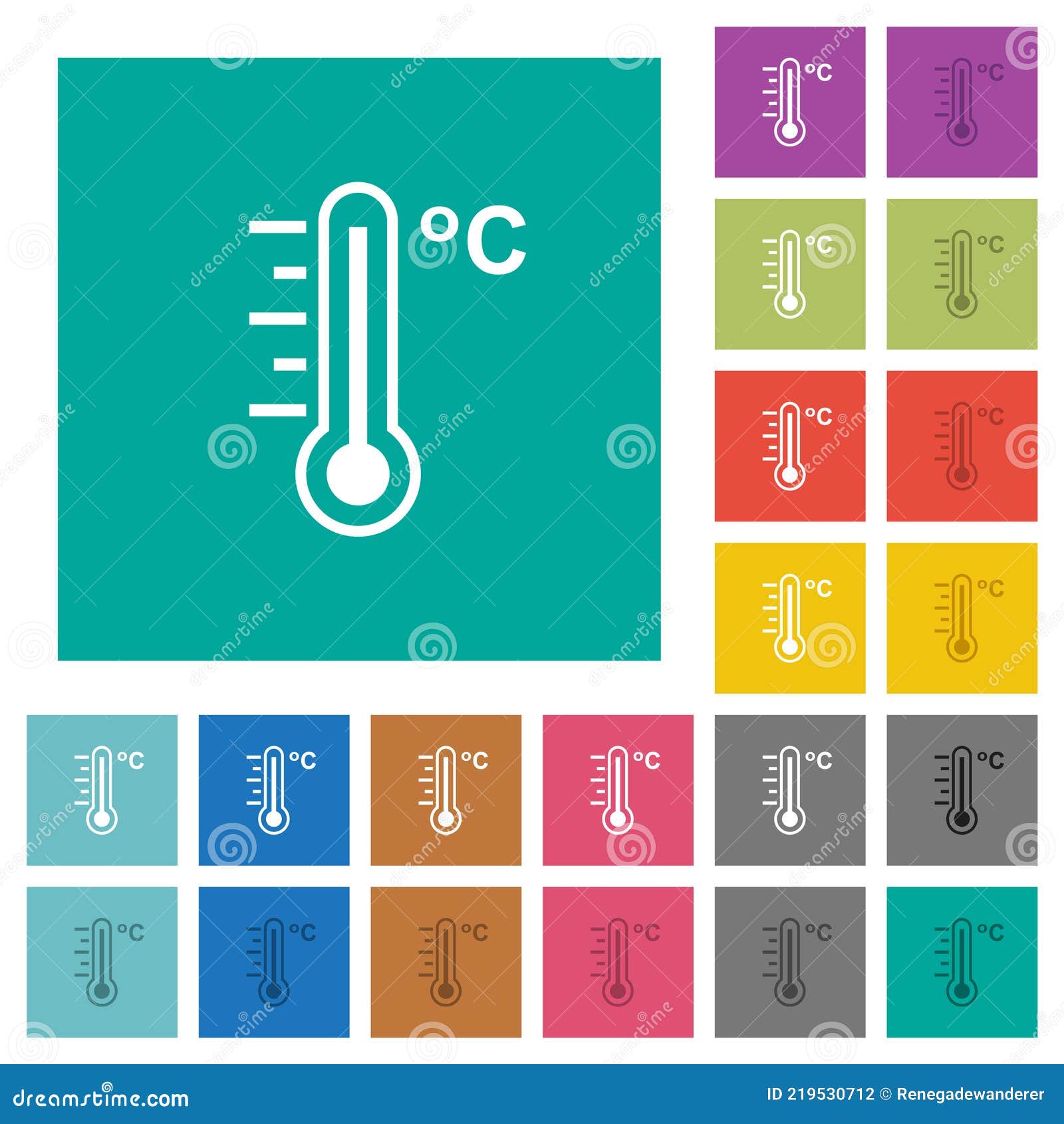 Celsius Thermometer Warm Temperature Square Flat Multi Colored Icons ...