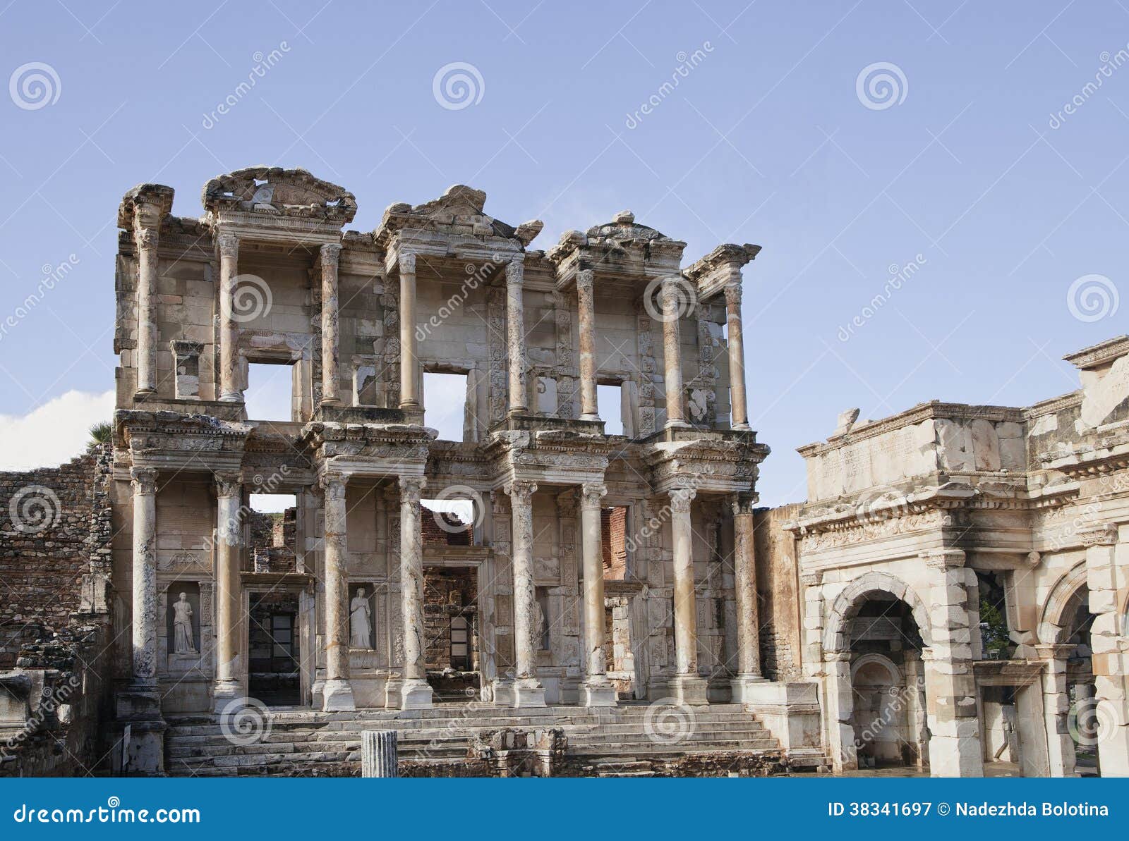 Celsus library in Ephesus stock image. Image of blue - 38341697