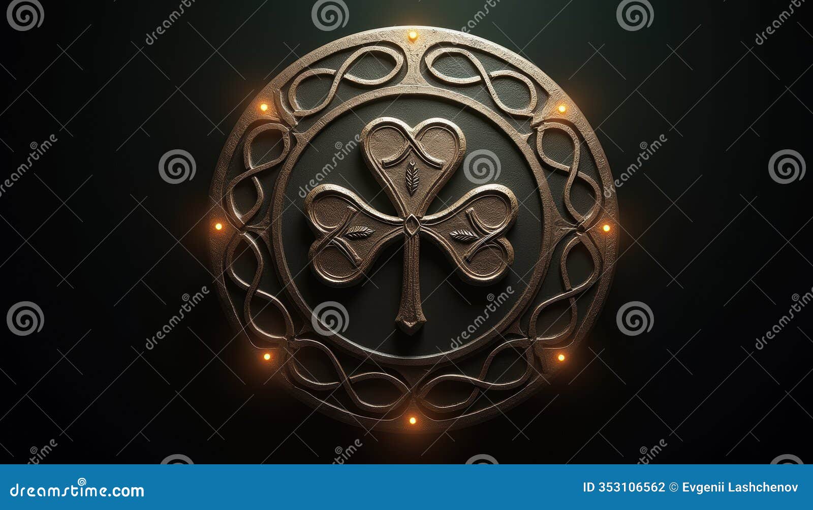 Celtic Clover Emblem with Illuminated Knotwork on Dark Background. AI ...