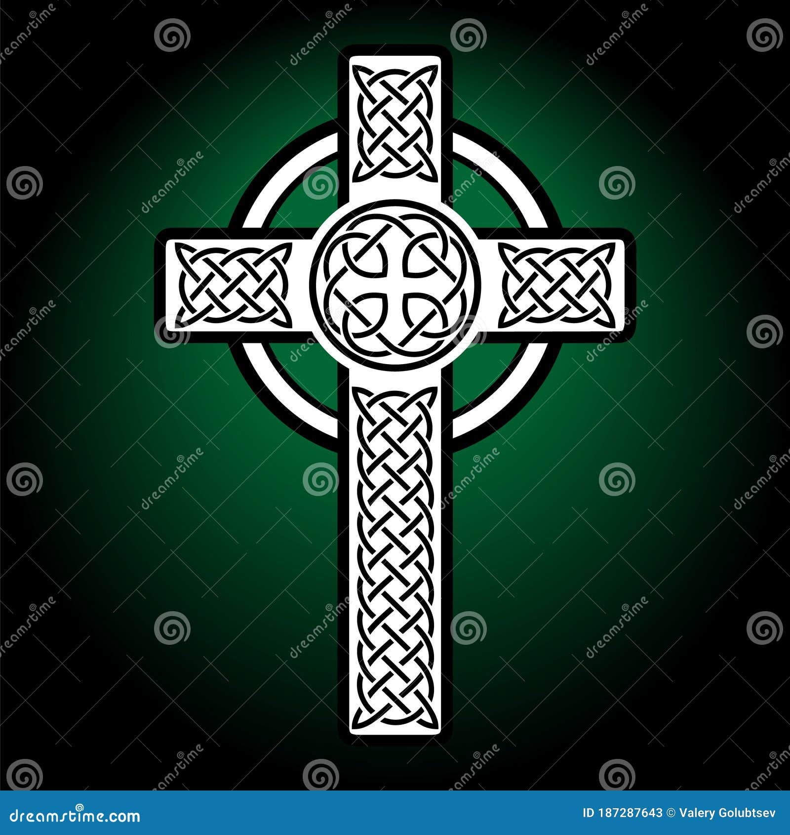 Celtic Black Cross on Dark Green Background. Religion Symbol. Irish ...