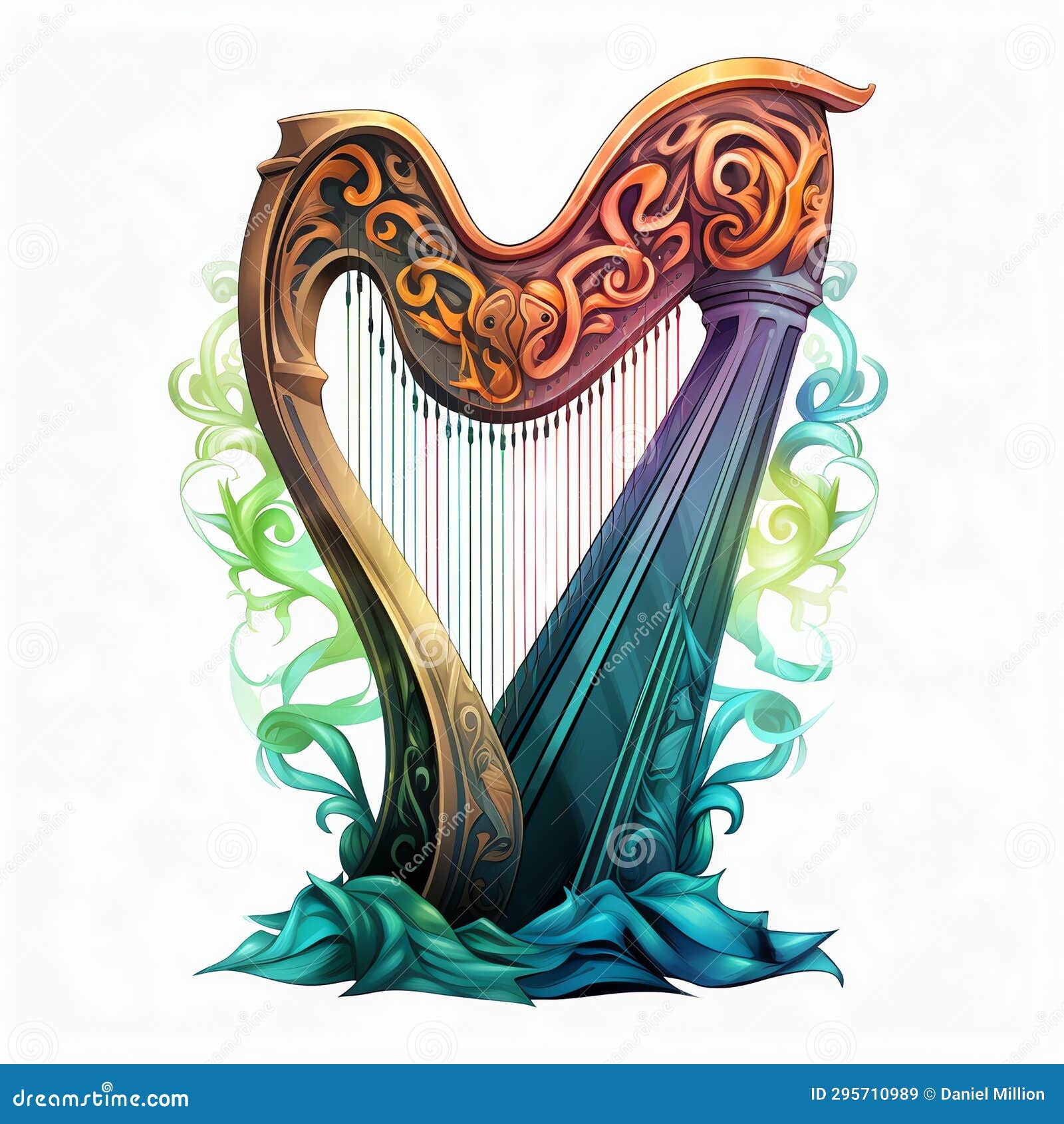 Celtic harp watercolor stock illustration. Illustration of stew - 295710989
