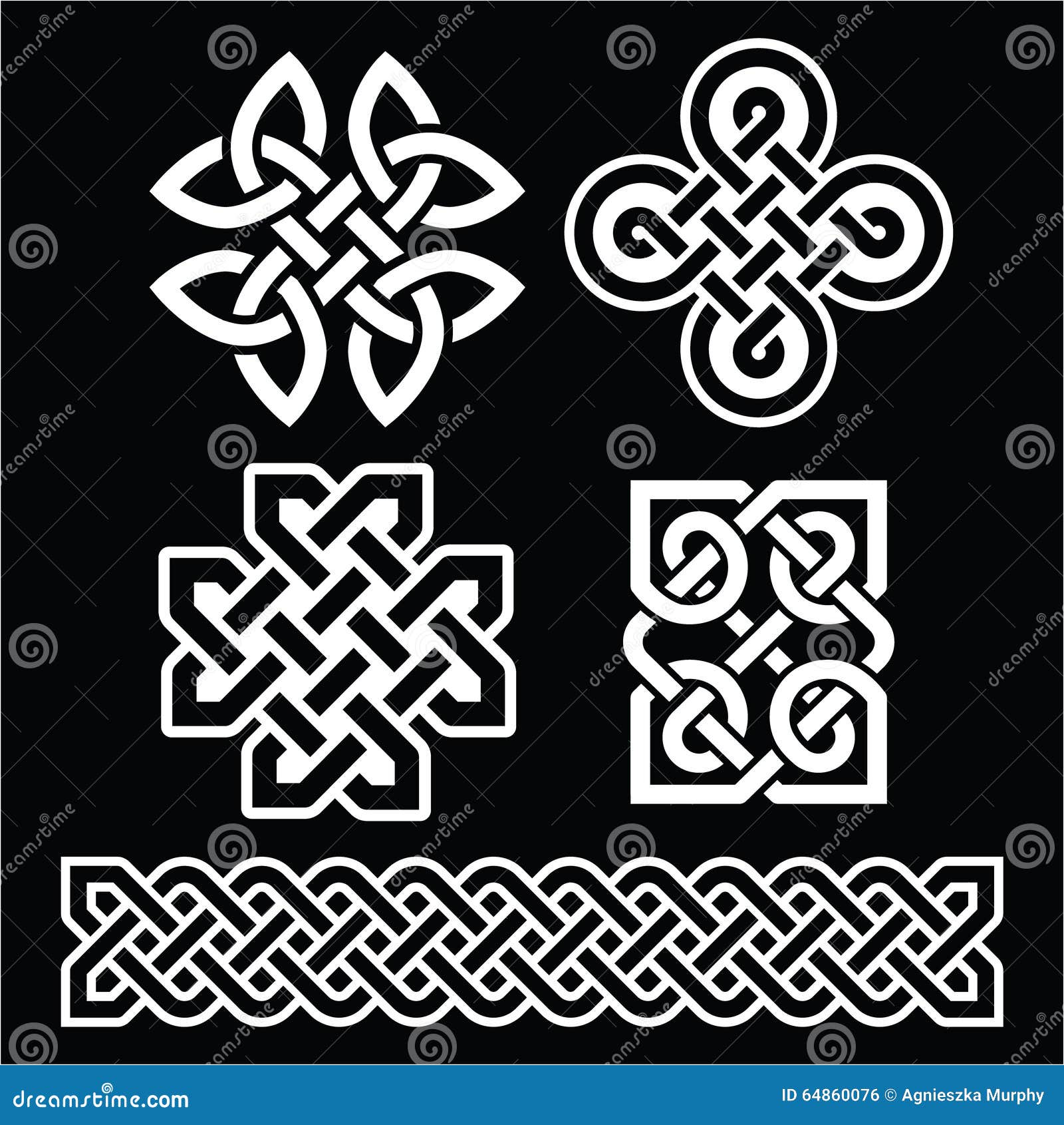 Celtic Irish Patterns and Braids on Black Stock Illustration ...