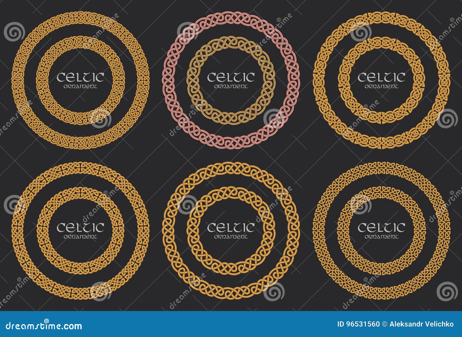 Celtic Knot Braided Frame Border Circle Ornaments Set Stock Vector ...