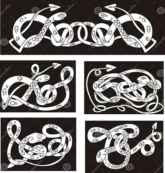Celtic Knot Patterns with Snakes Stock Vector - Illustration of snake ...