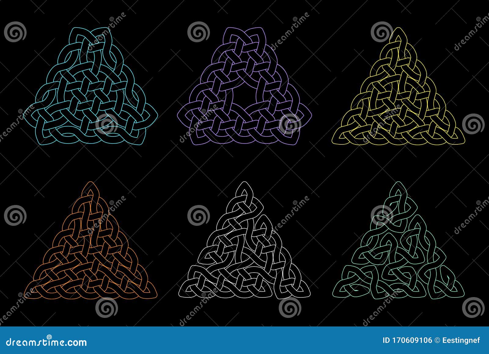 Celtic Knot Set. Triangular Ornament. Vector Outline Illustration Stock ...