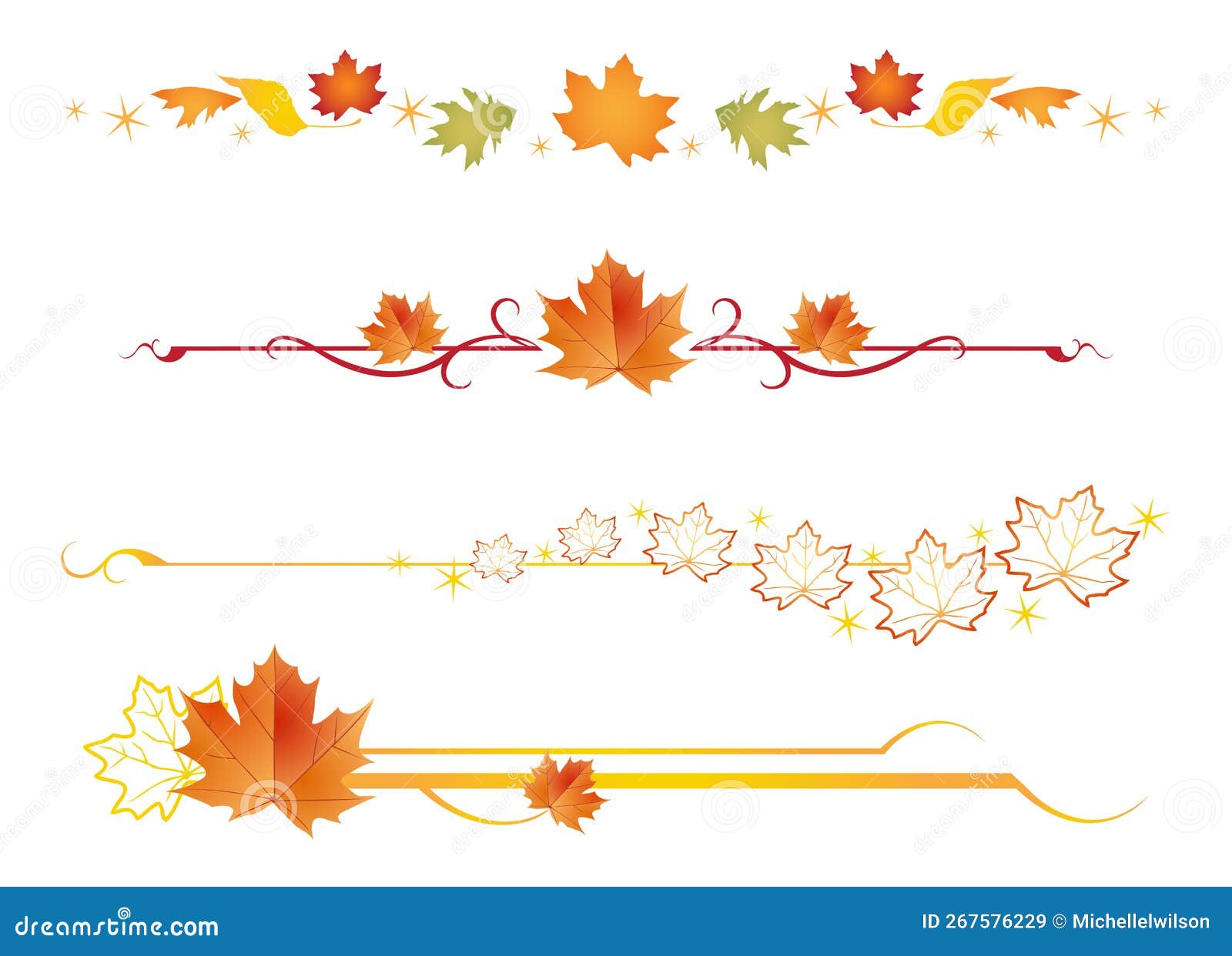 A Set of Autumn Leaves Themed Divider Lines Stock Vector - Illustration ...