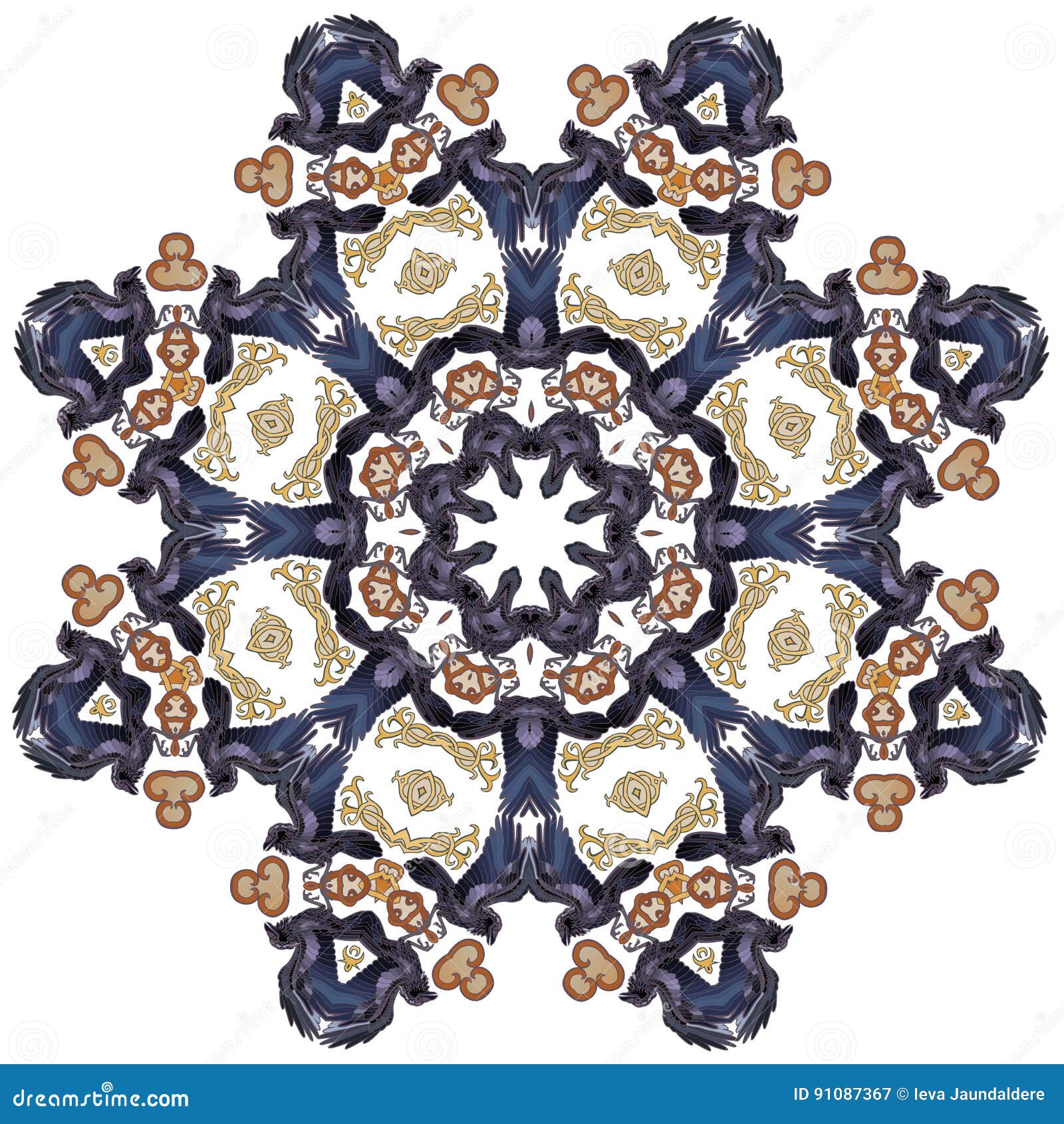 Celtic Ravens Round Textile Pattern Stock Vector - Illustration of ...