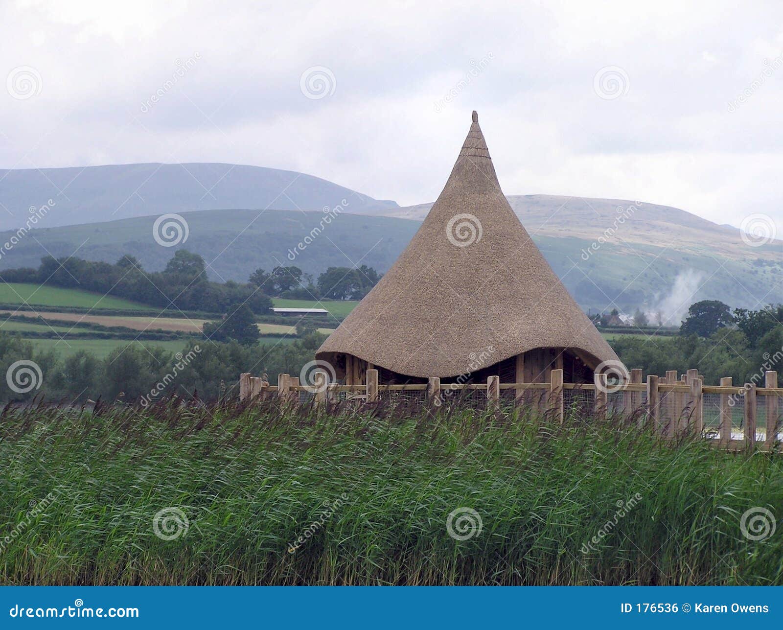 Celtic Scene stock photo. Image of welsh, hill, house, roundhouse - 176536
