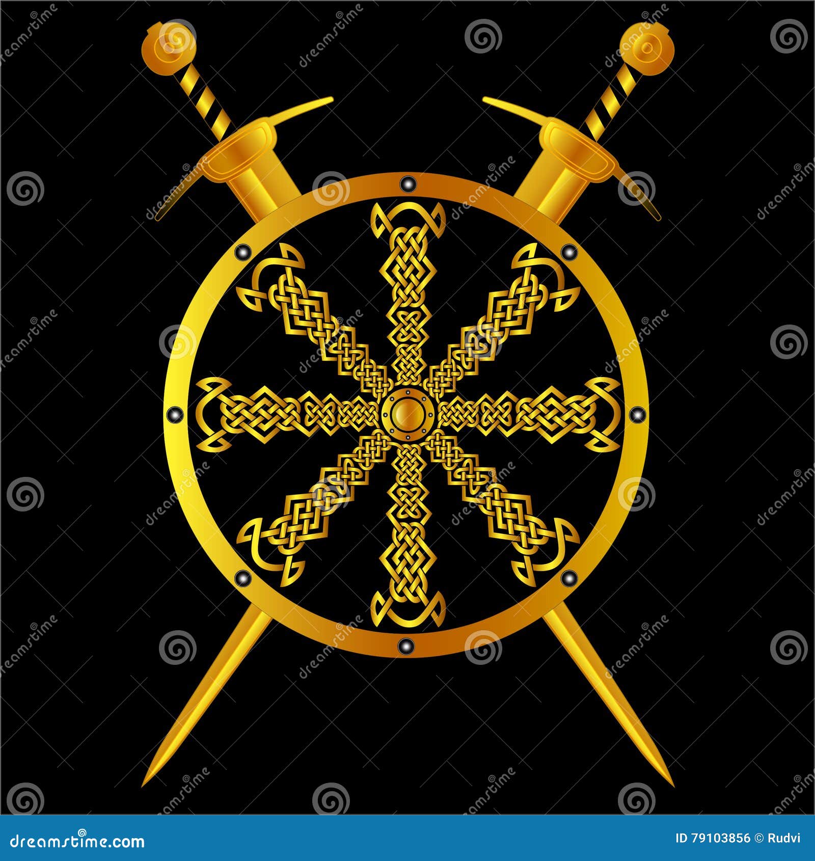 Celtic Shield with Gold and Swords. Stock Vector - Illustration of ...