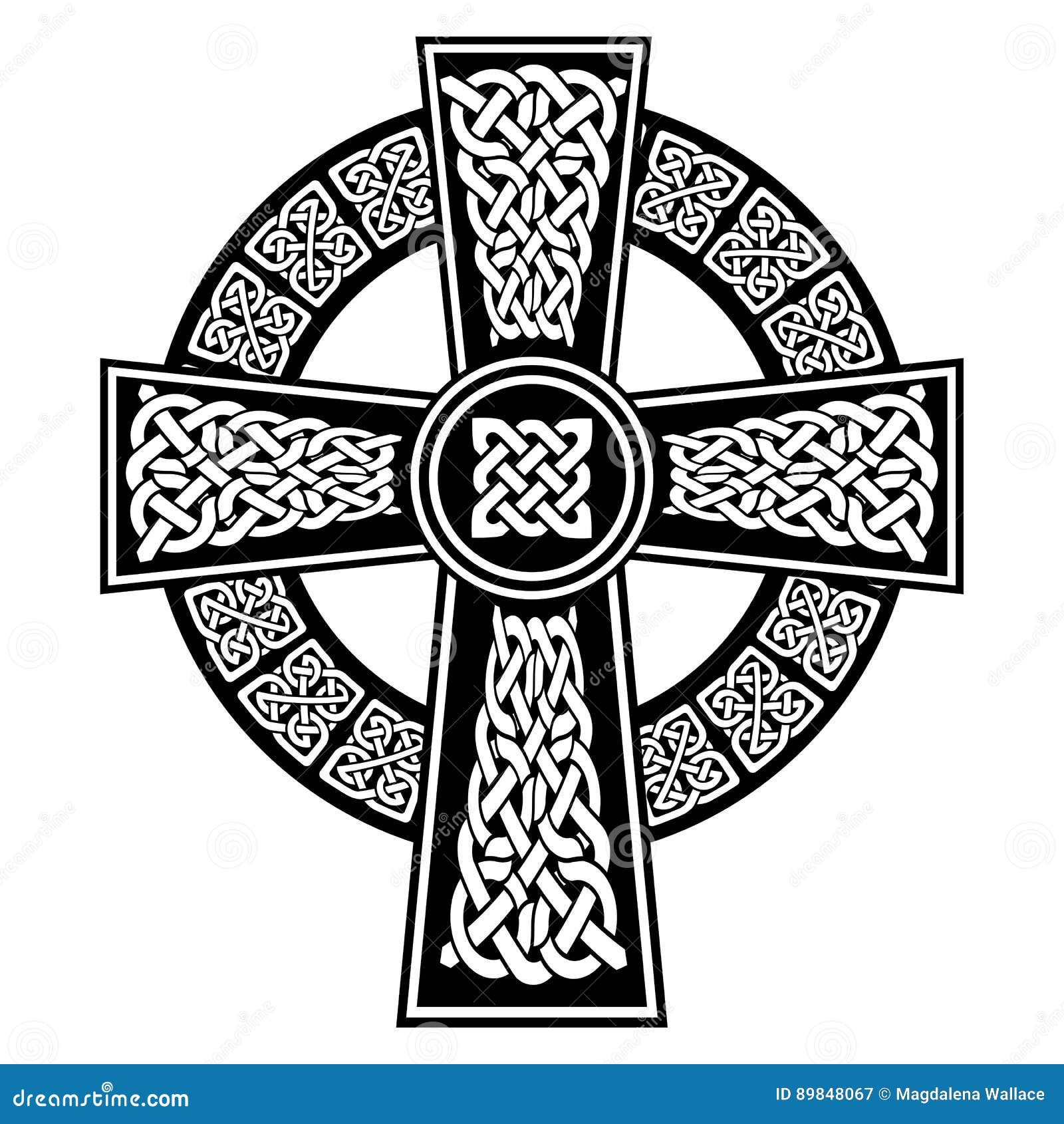 Celtic Style Cross with Endless Knots Patterns in White and Black with ...
