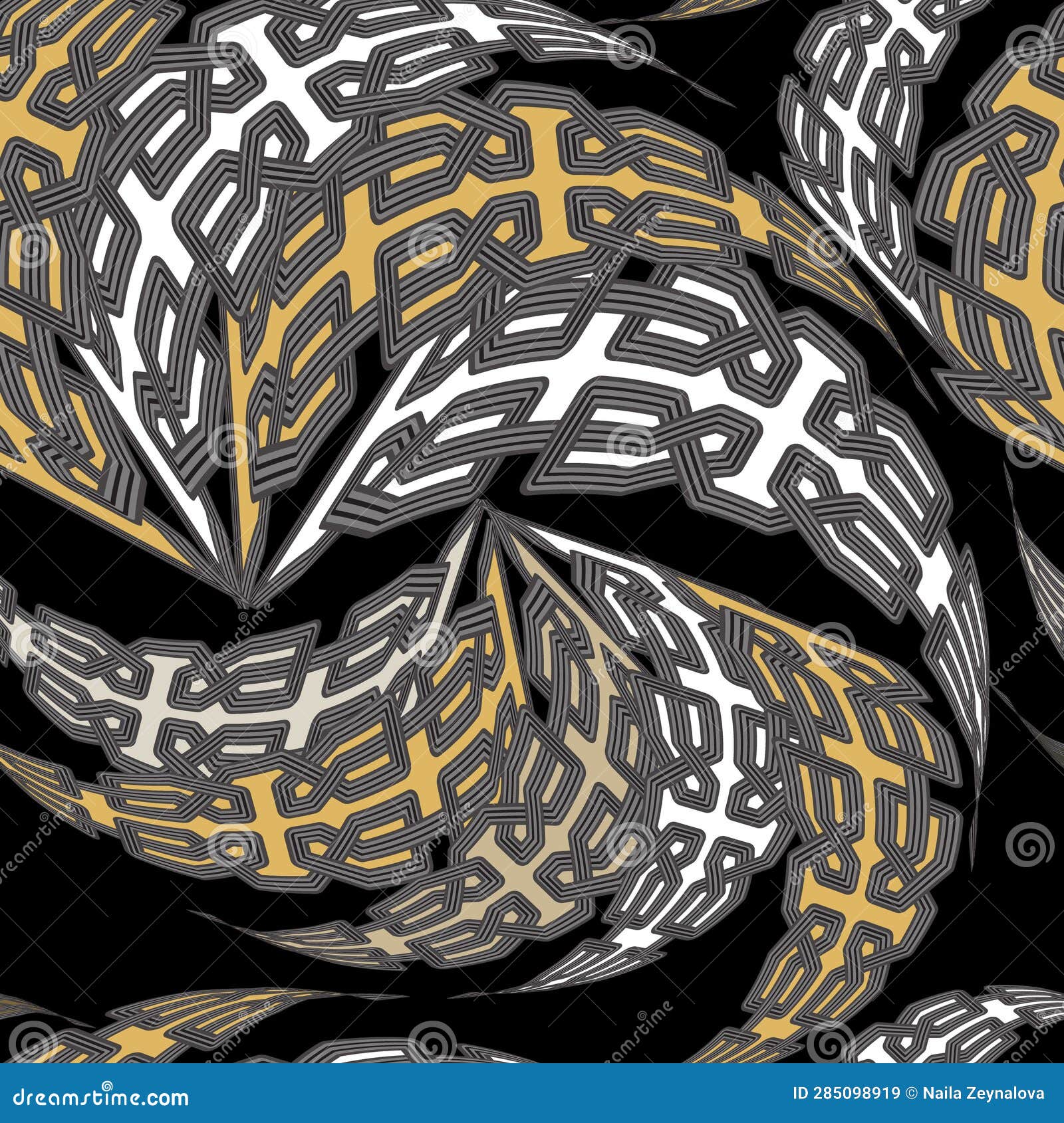 Celtic Style Hand Drawn Ornamental Spiral Curves Seamless Pattern ...