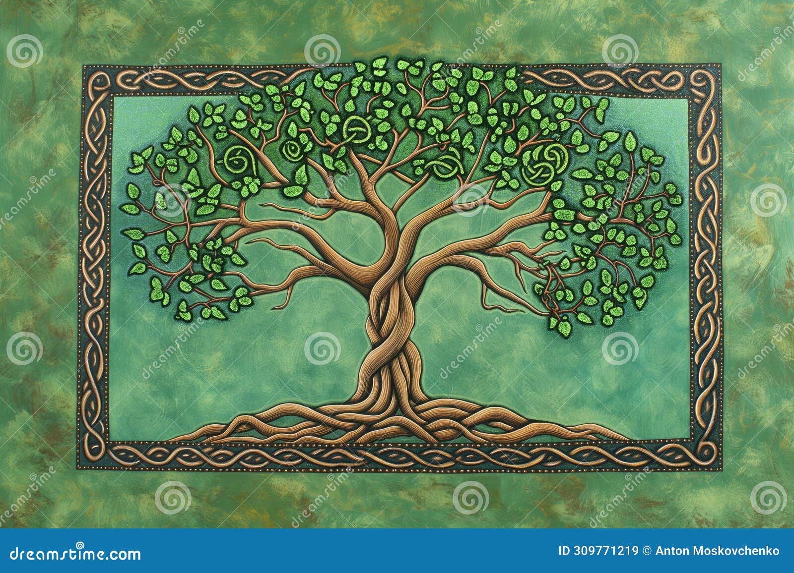 Celtic Tree of Life Artwork with Intricate Green Patterns. Stock Image ...