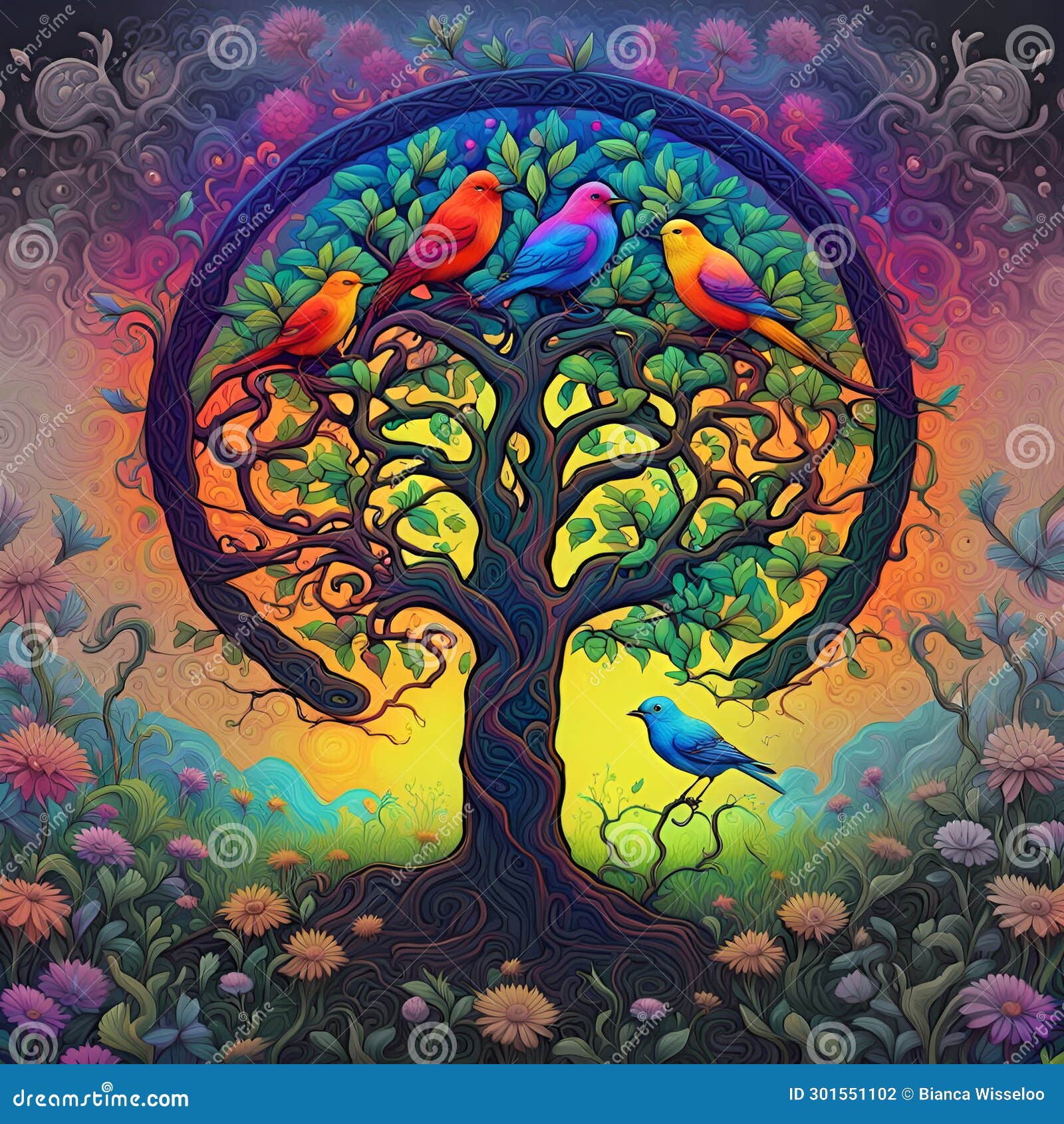 Celtic Tree of Life with Birds Stock Illustration - Illustration of ...