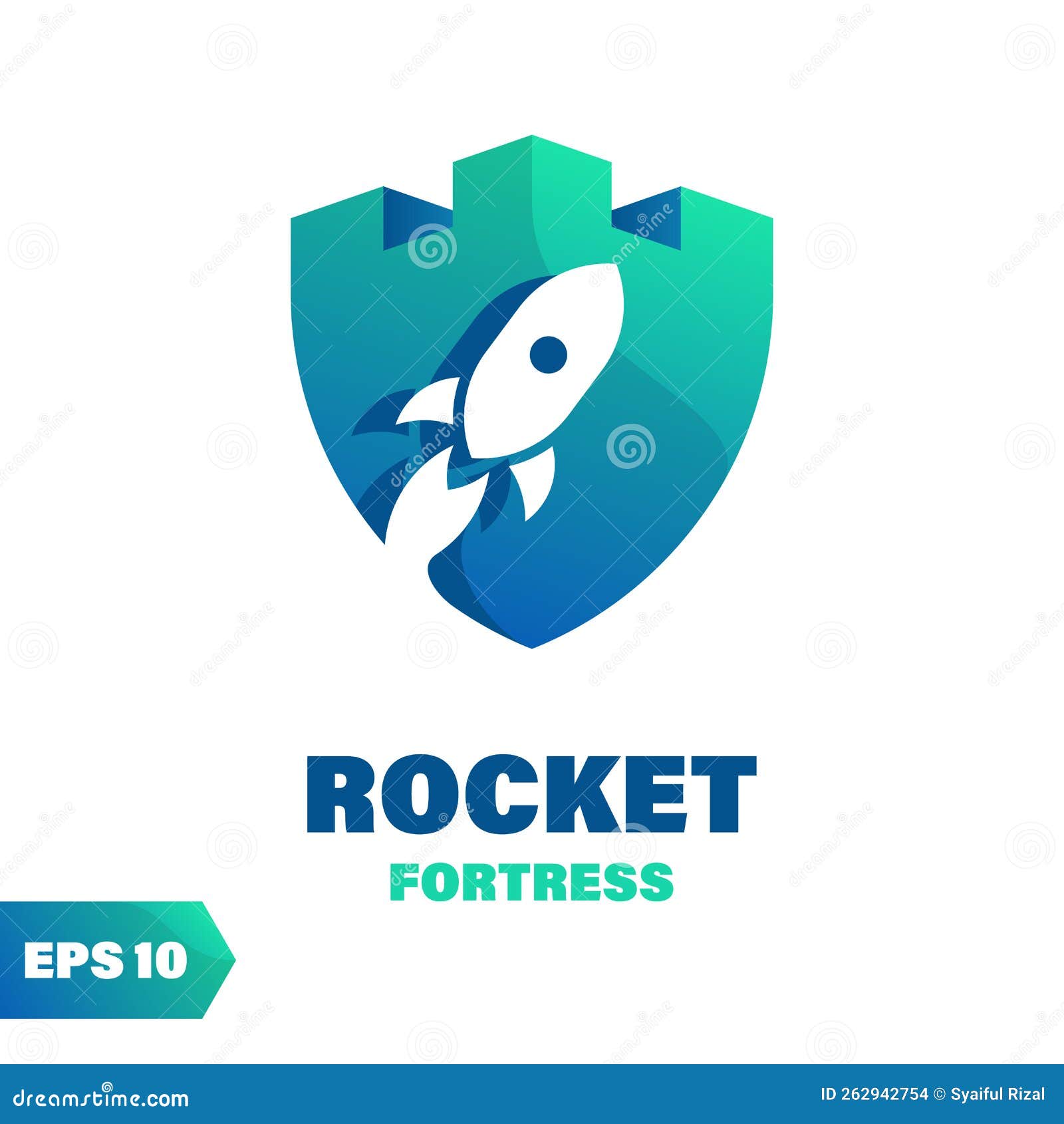 Dual Mining Shield and Stronghold Negative Space Rocket. Stock ...