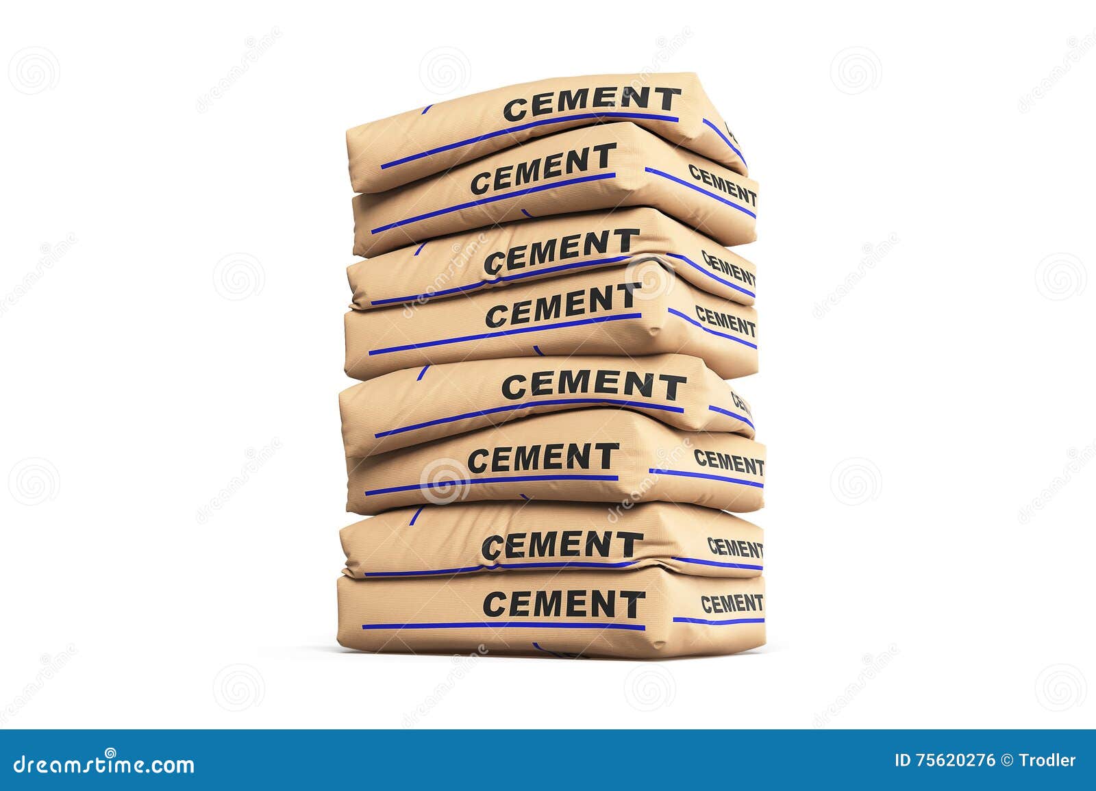Cement Bags. Paper Sacks Isolated On White Background. 3d Rendering ...