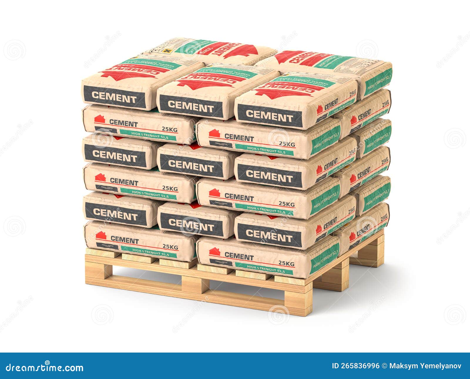 Cement Bags Stack on Pallet Isolated on White Stock Illustration ...