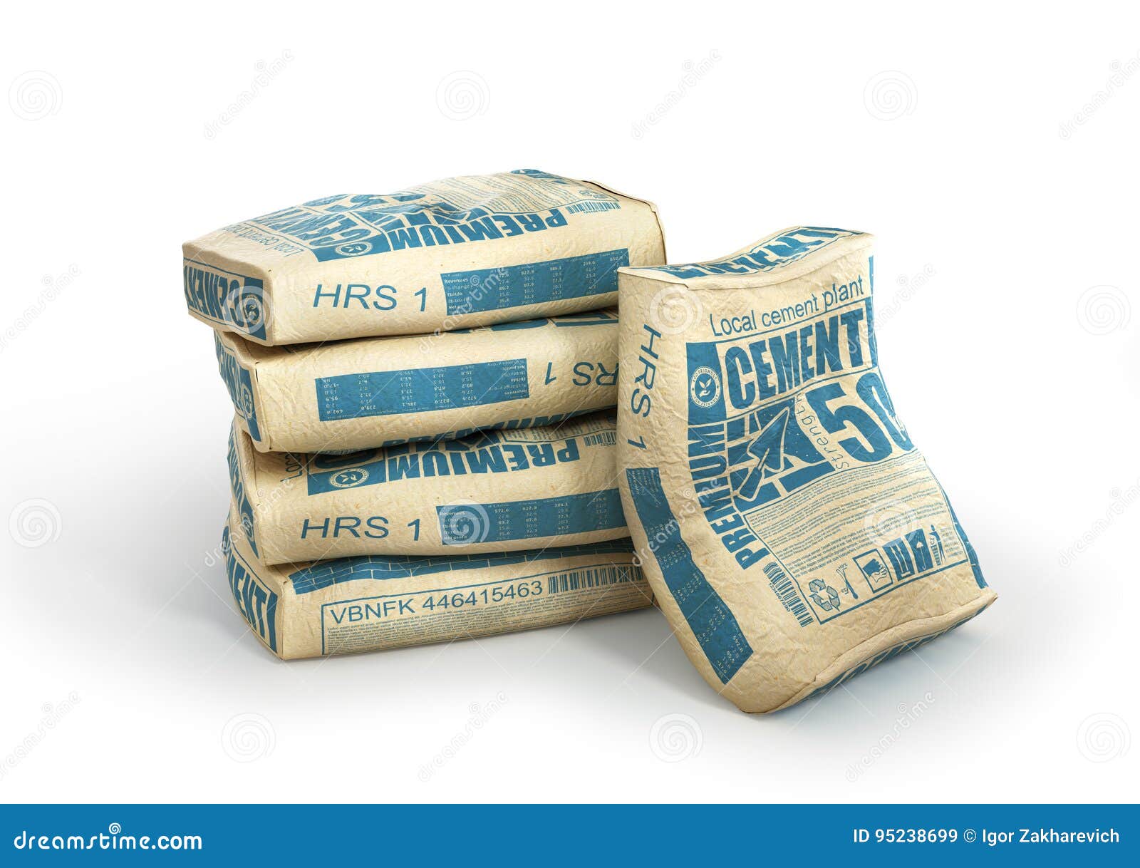 Cement Bags With Generic Package Design Isolated On White Background ...