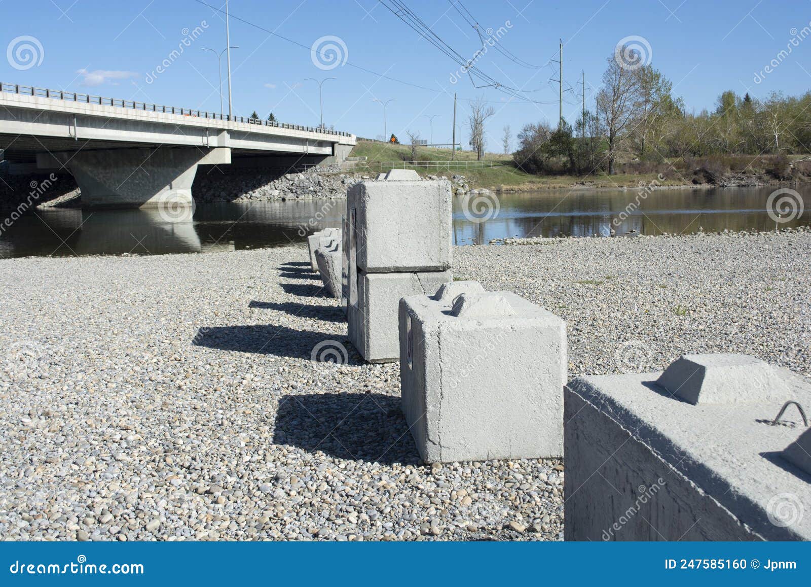 Cement Block Barriers at River Park - Overpass Stock Photo - Image of ...