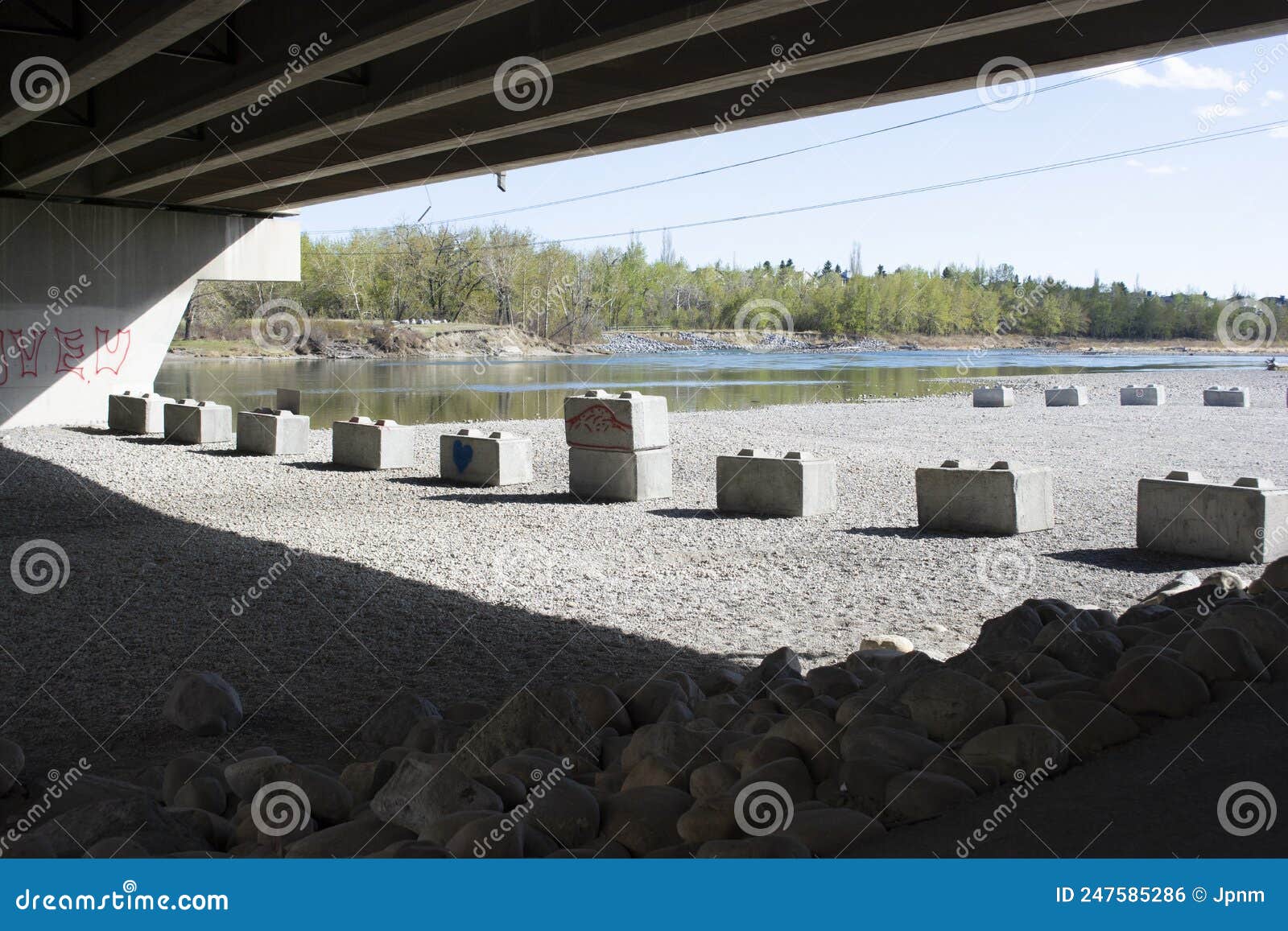 Cement Block Barriers at River Park - Overpass Stock Photo - Image of ...