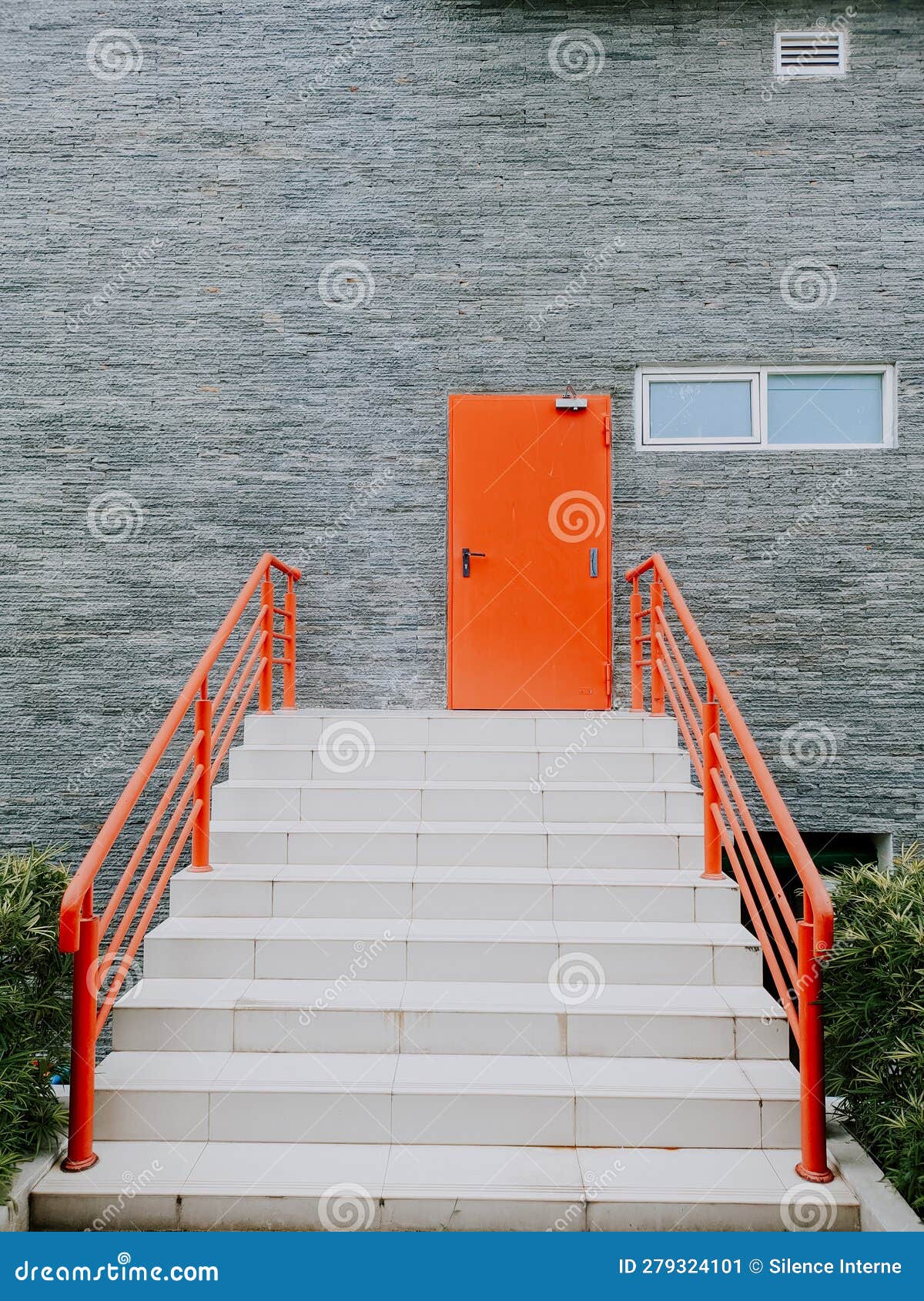Cement Concrete Wall Texture with Modern Red Door. Stock Image - Image ...