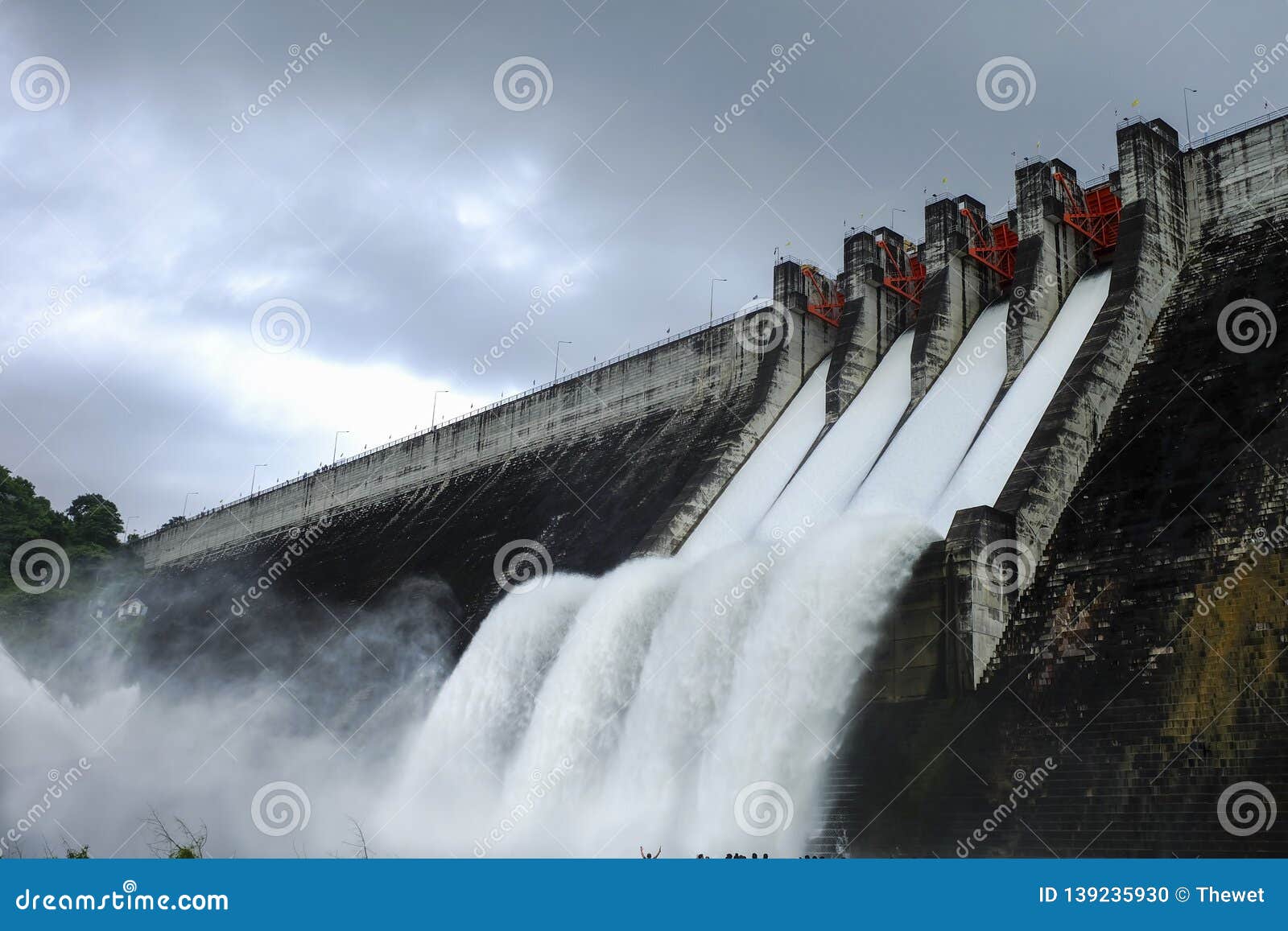 Dam Construction with Dark Clouds Stock Photo - Image of waterfall ...